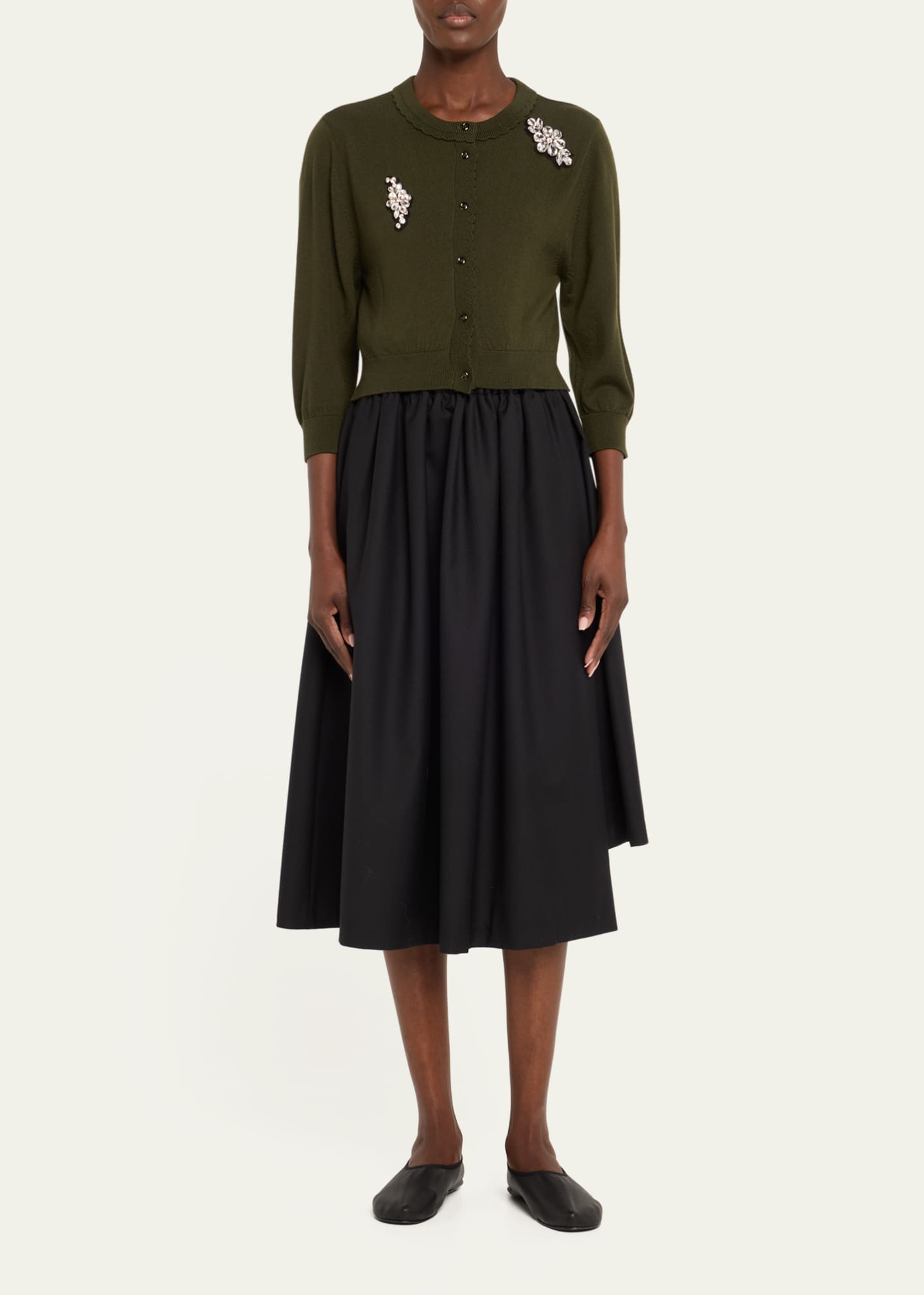 Simone Rocha Crustal Scallop Placket Wool Cropped Cardigan - Bergdorf ...