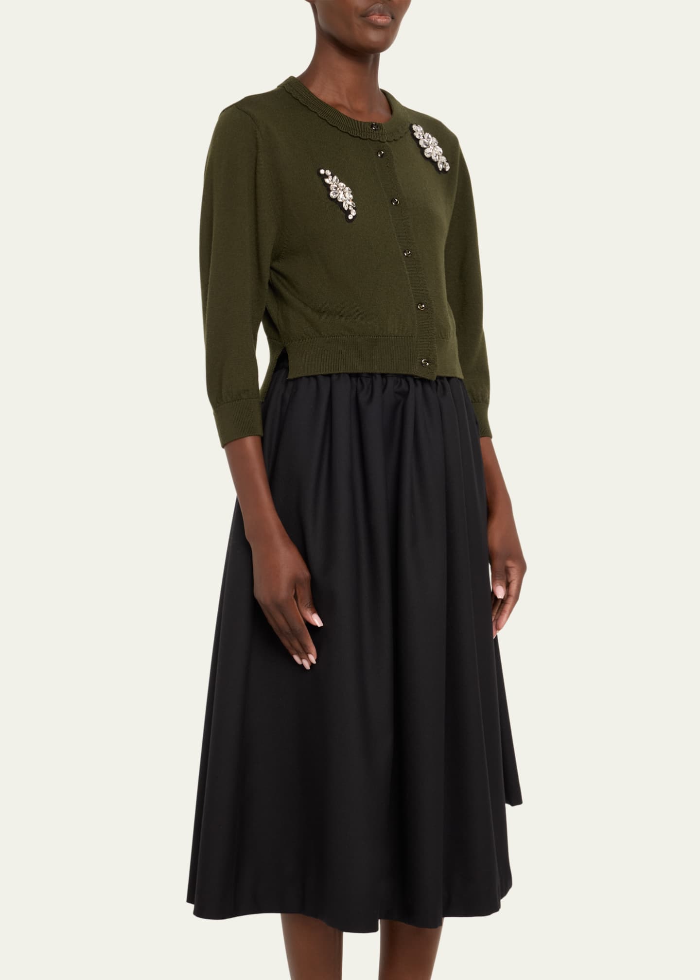 Simone Rocha Crustal Scallop Placket Wool Cropped Cardigan - Bergdorf ...