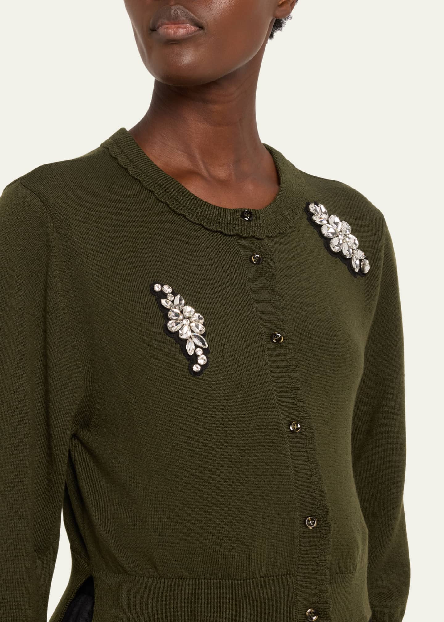 Simone Rocha Crustal Scallop Placket Wool Cropped Cardigan - Bergdorf ...