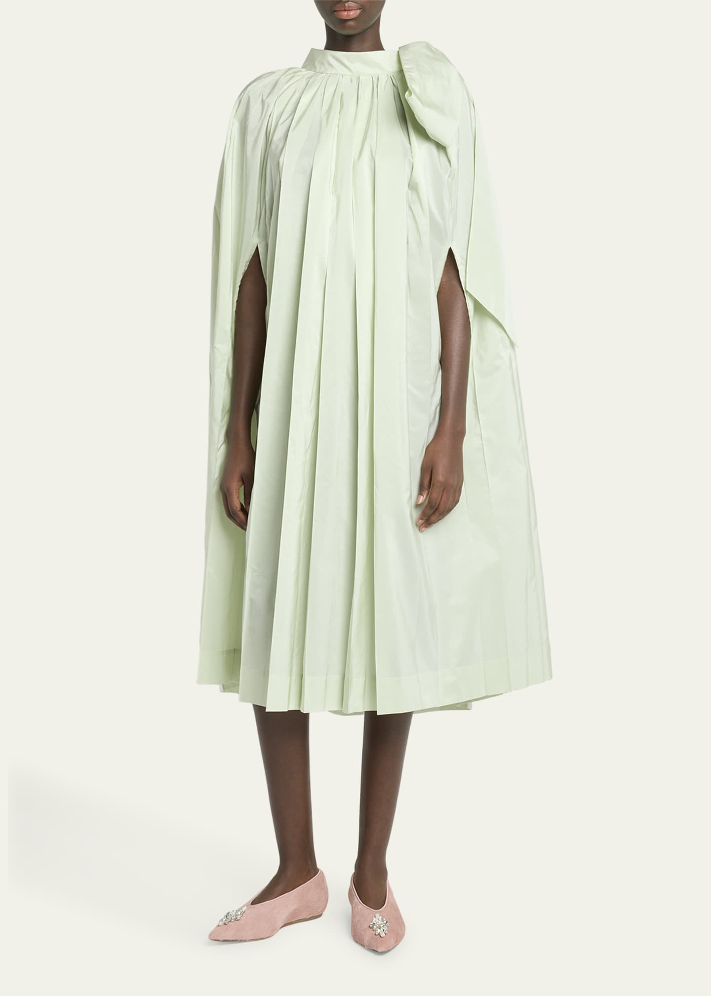 Simone Rocha Pleated Cascade Cape Midi Dress with Shoulder Bow ...