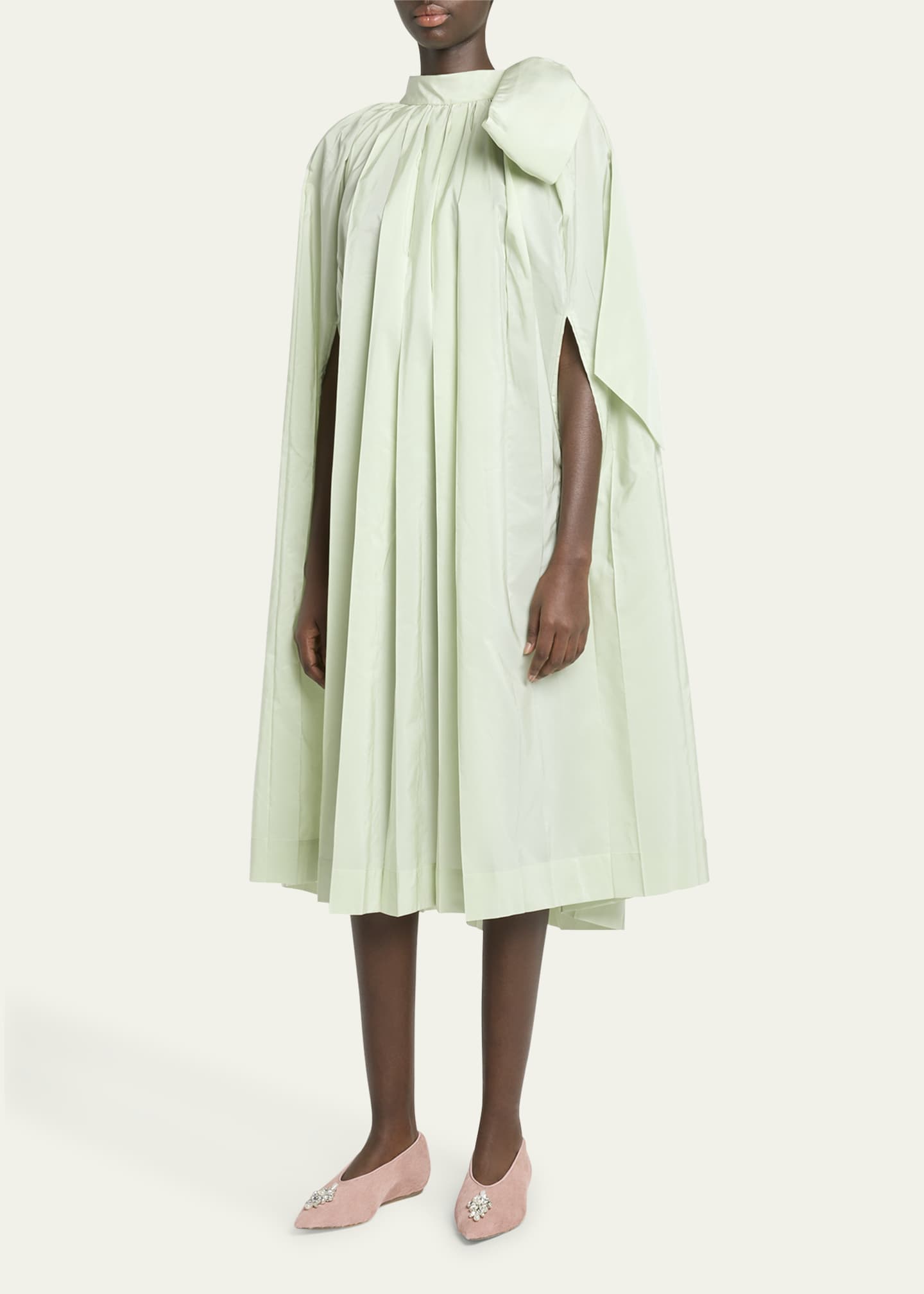 Simone Rocha Pleated Cascade Cape Midi Dress with Shoulder Bow ...