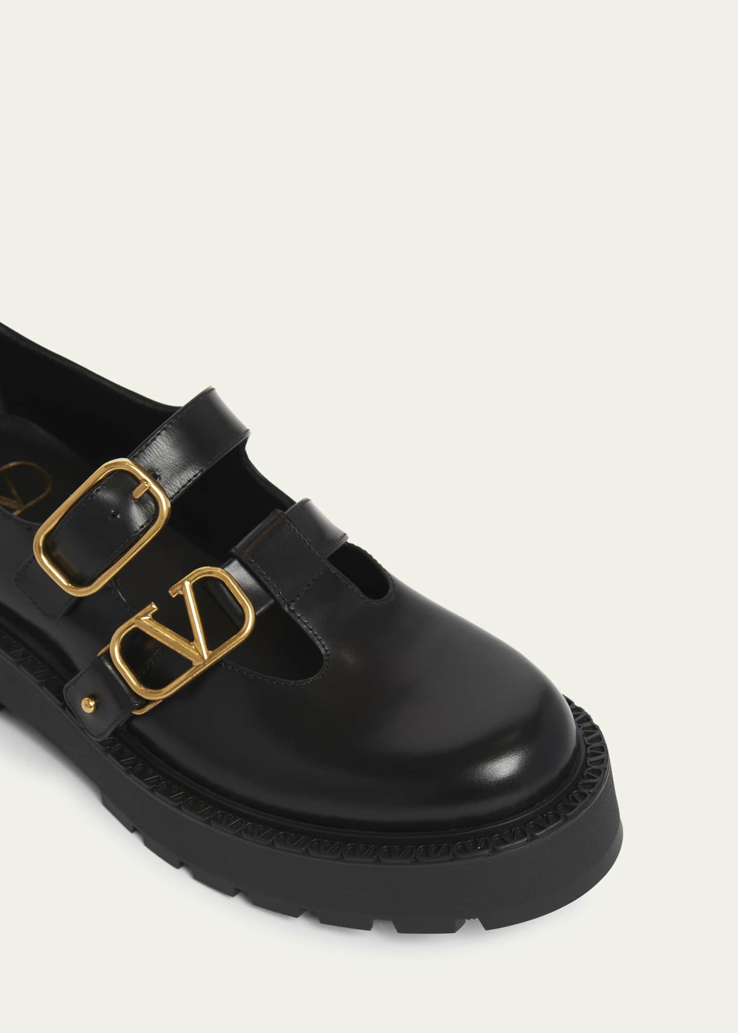 Valentino Garavani Leather Double Mary Jane Loafers - Bergdorf Goodman
