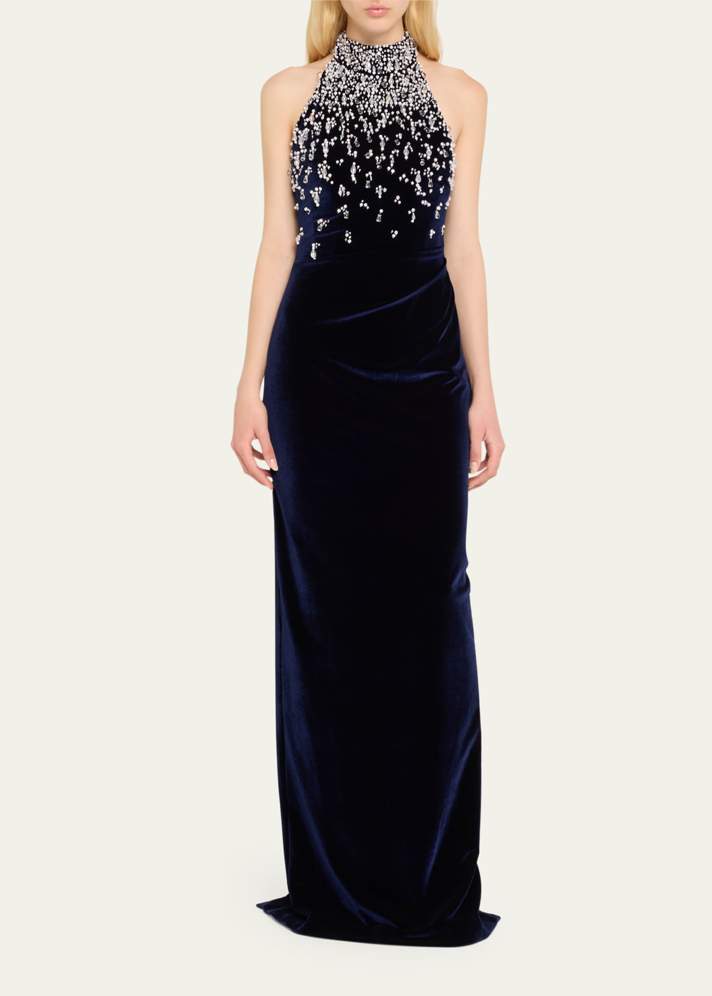Pamella Roland Velvet Halter Gown with Beaded Bodice - Bergdorf Goodman