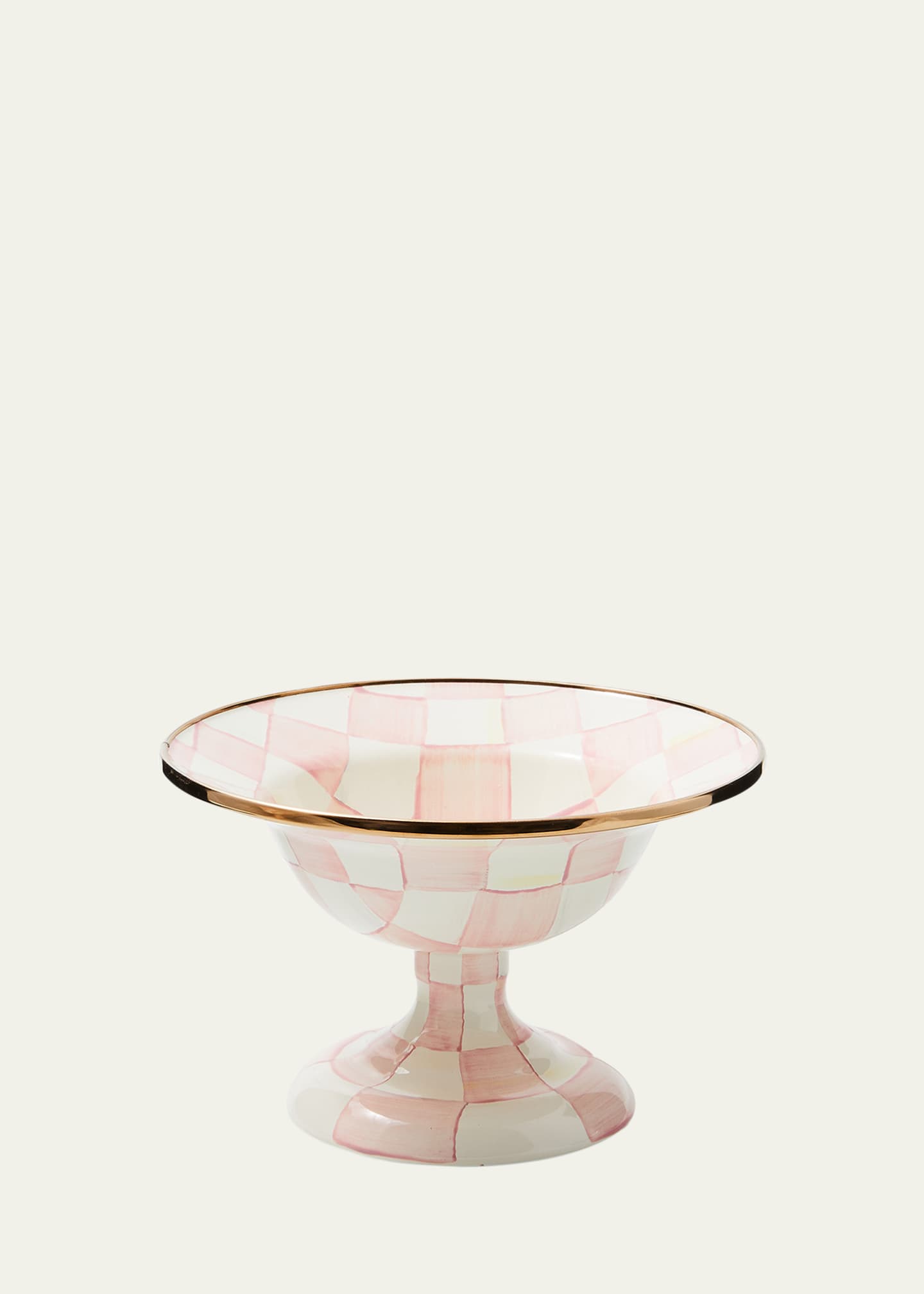 MacKenzie-Childs Rosy Check Enamel Compote Bowl, Small - Bergdorf Goodman