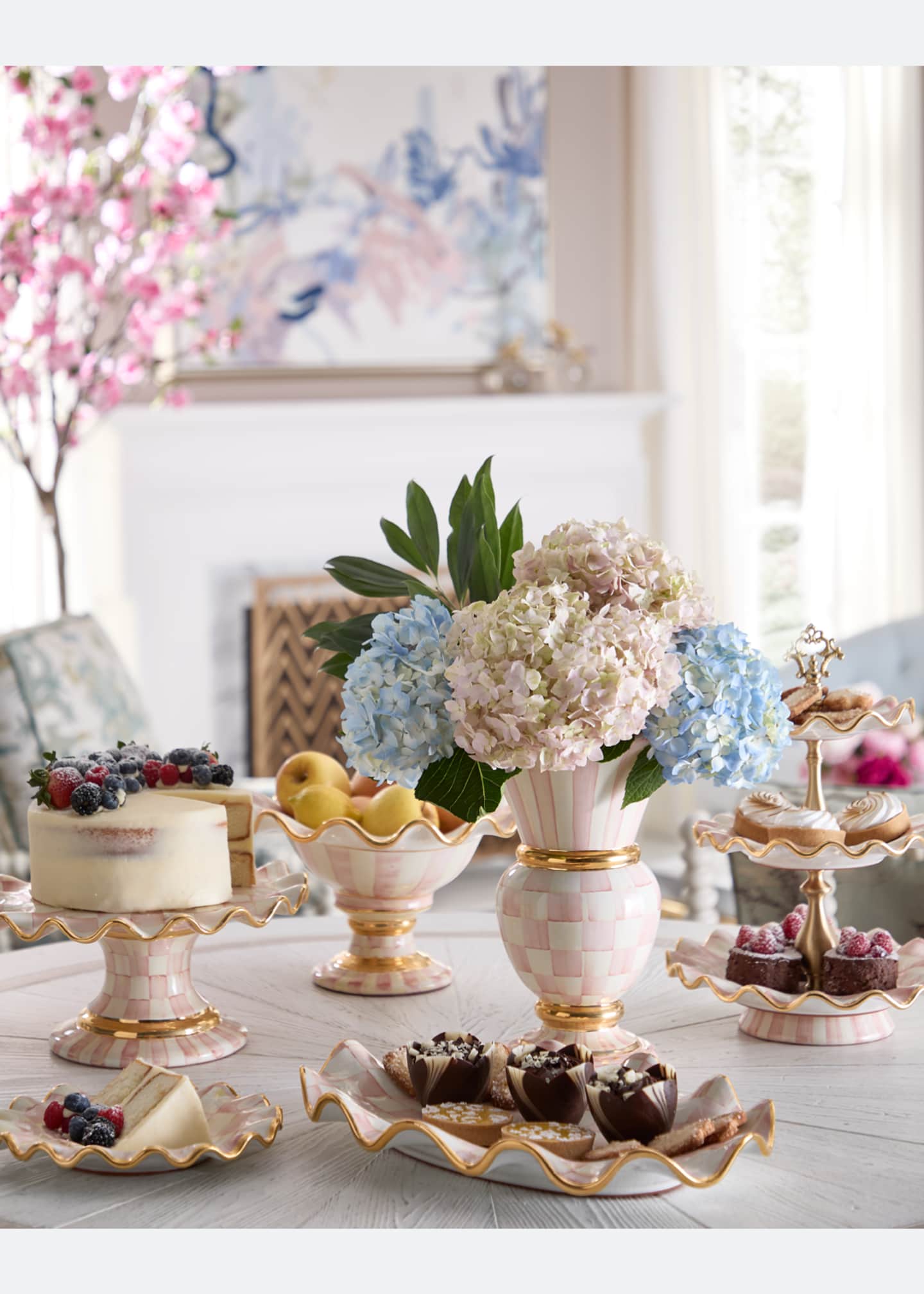 MacKenzie-Childs Rosy Check Ceramic Fluted Dessert Plate - Bergdorf Goodman
