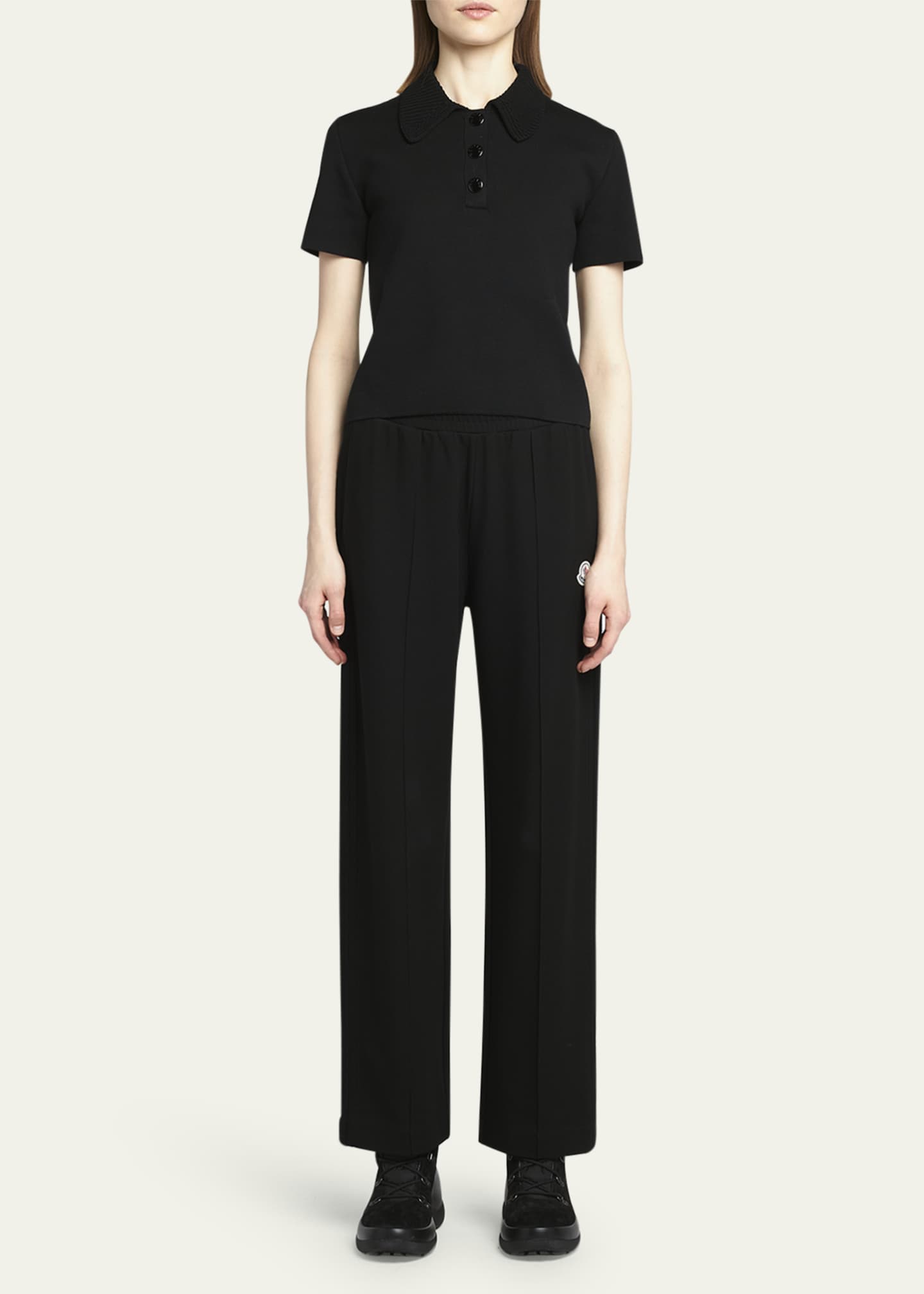 Moncler Knit Collar Short-Sleeve Polo - Bergdorf Goodman