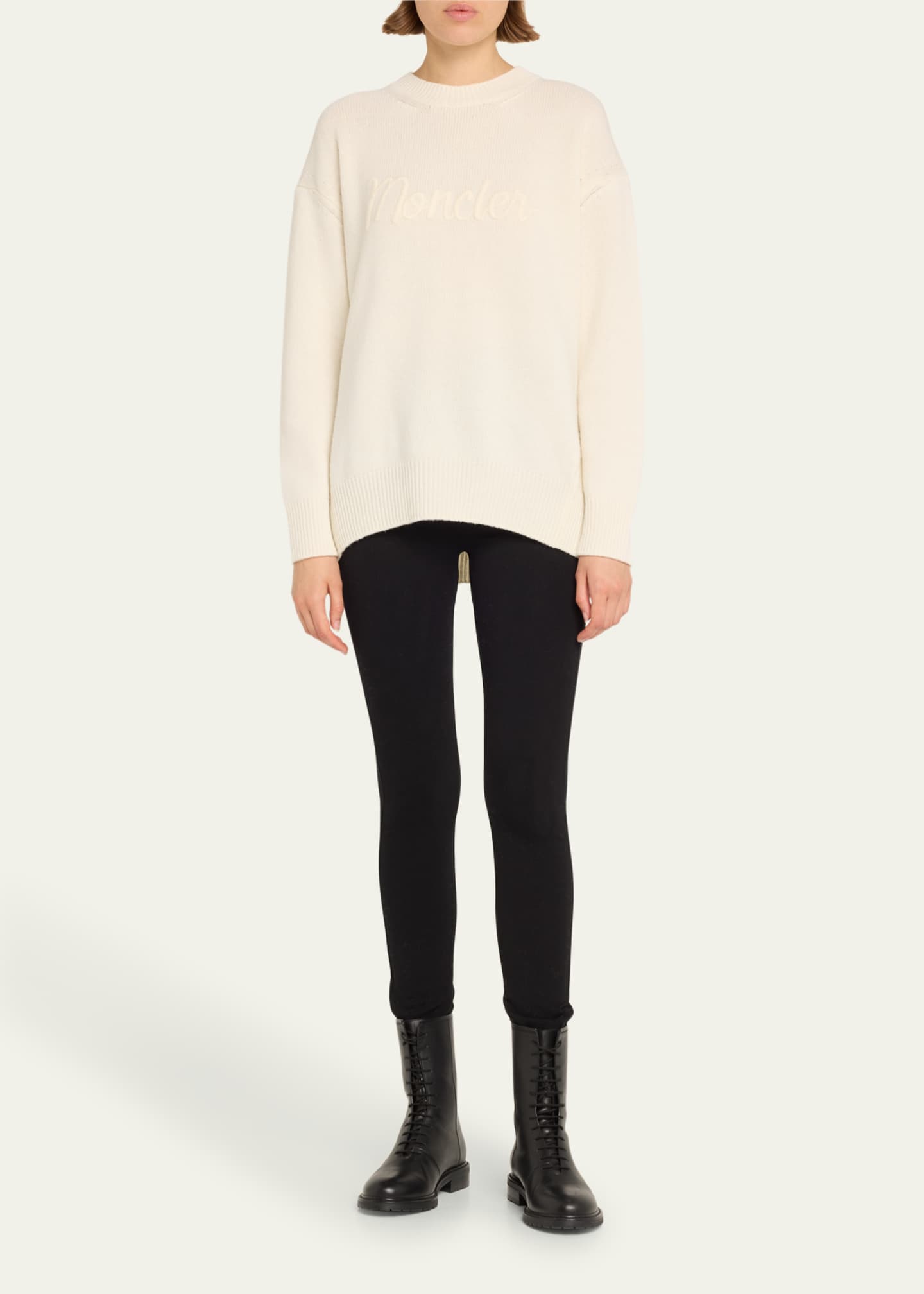 Moncler Wool-Cashmere Embroidered Logo Sweater - Bergdorf Goodman