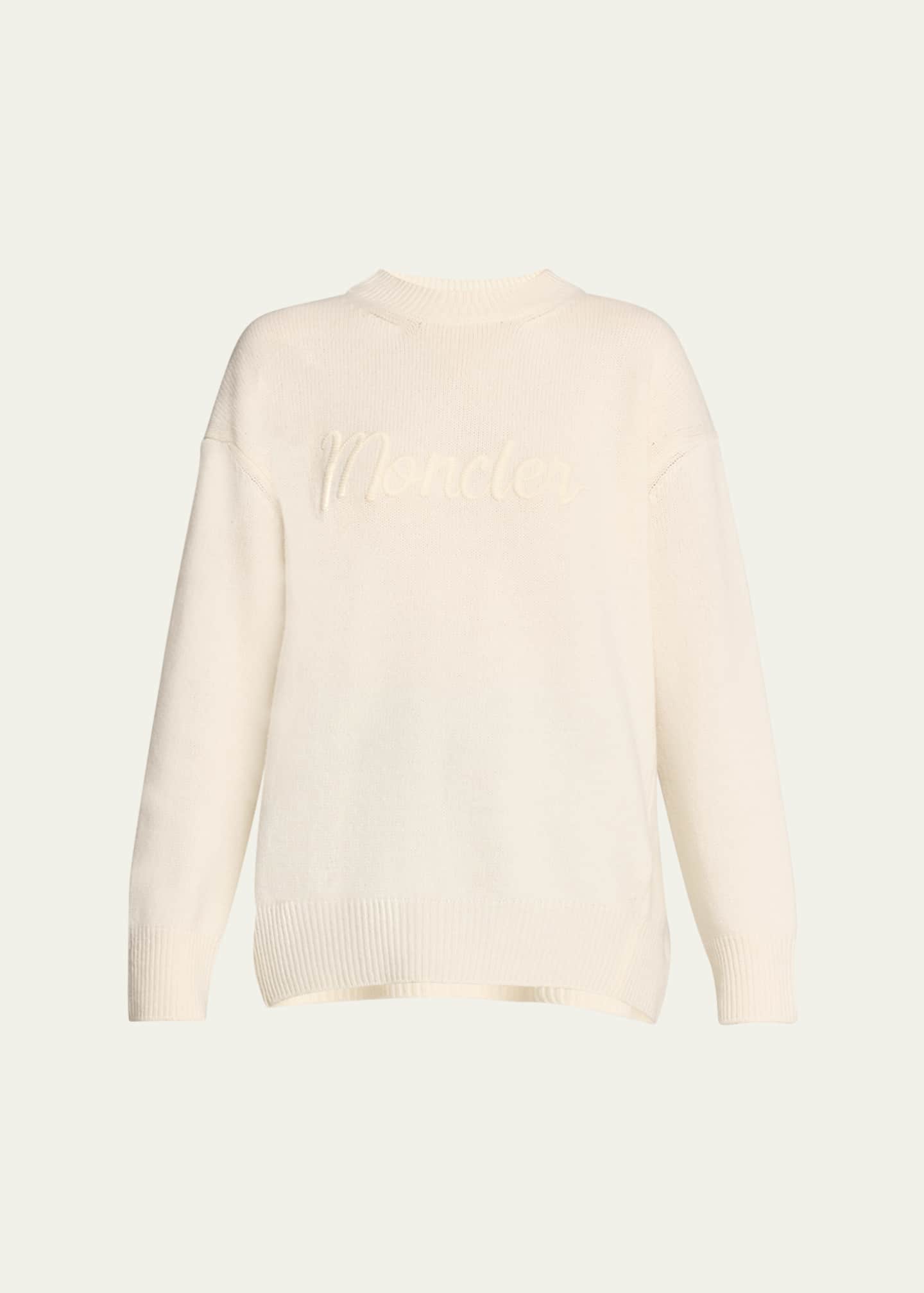 Moncler Wool-Cashmere Embroidered Logo Sweater - Bergdorf Goodman