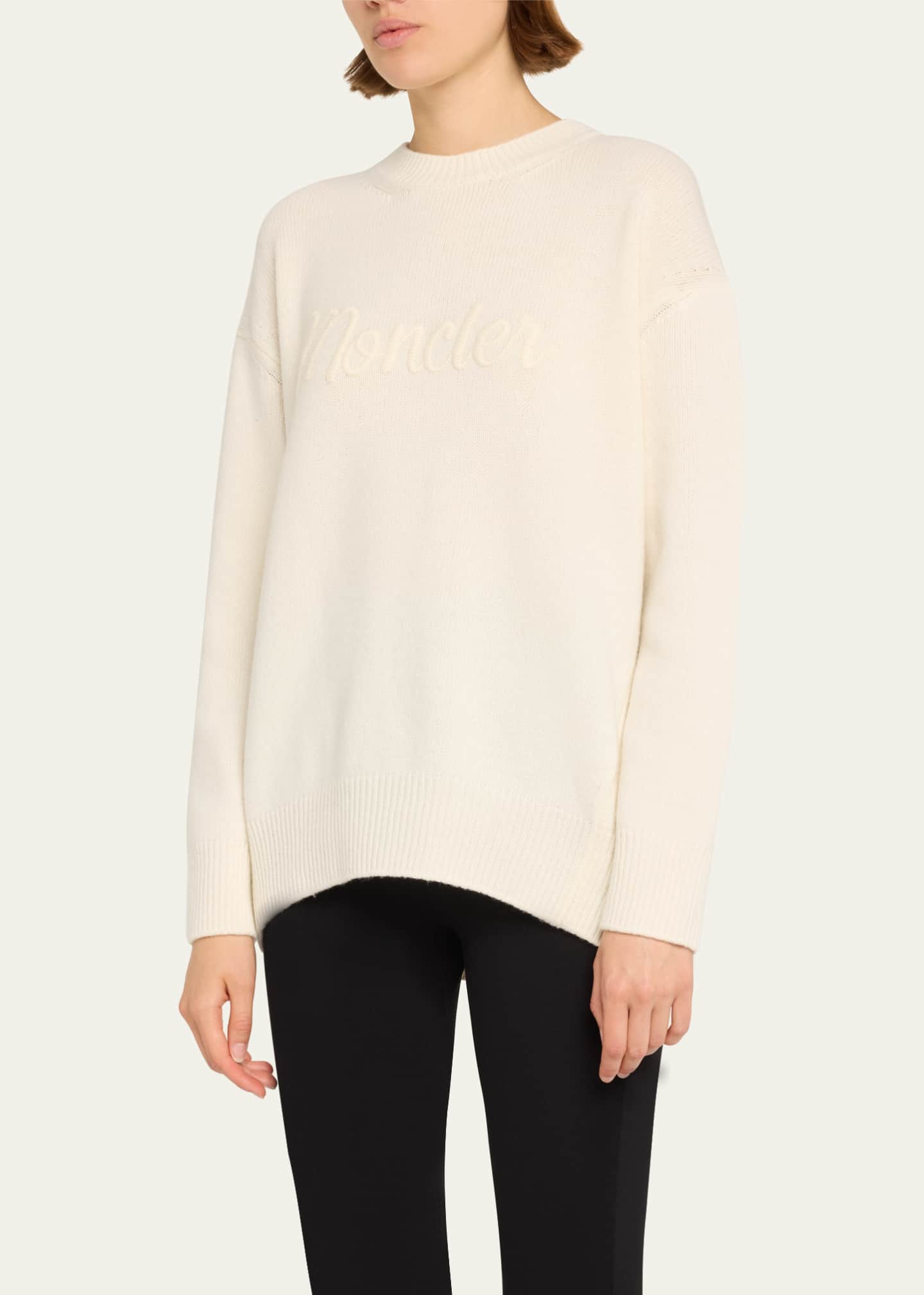 Moncler Wool-Cashmere Embroidered Logo Sweater - Bergdorf Goodman