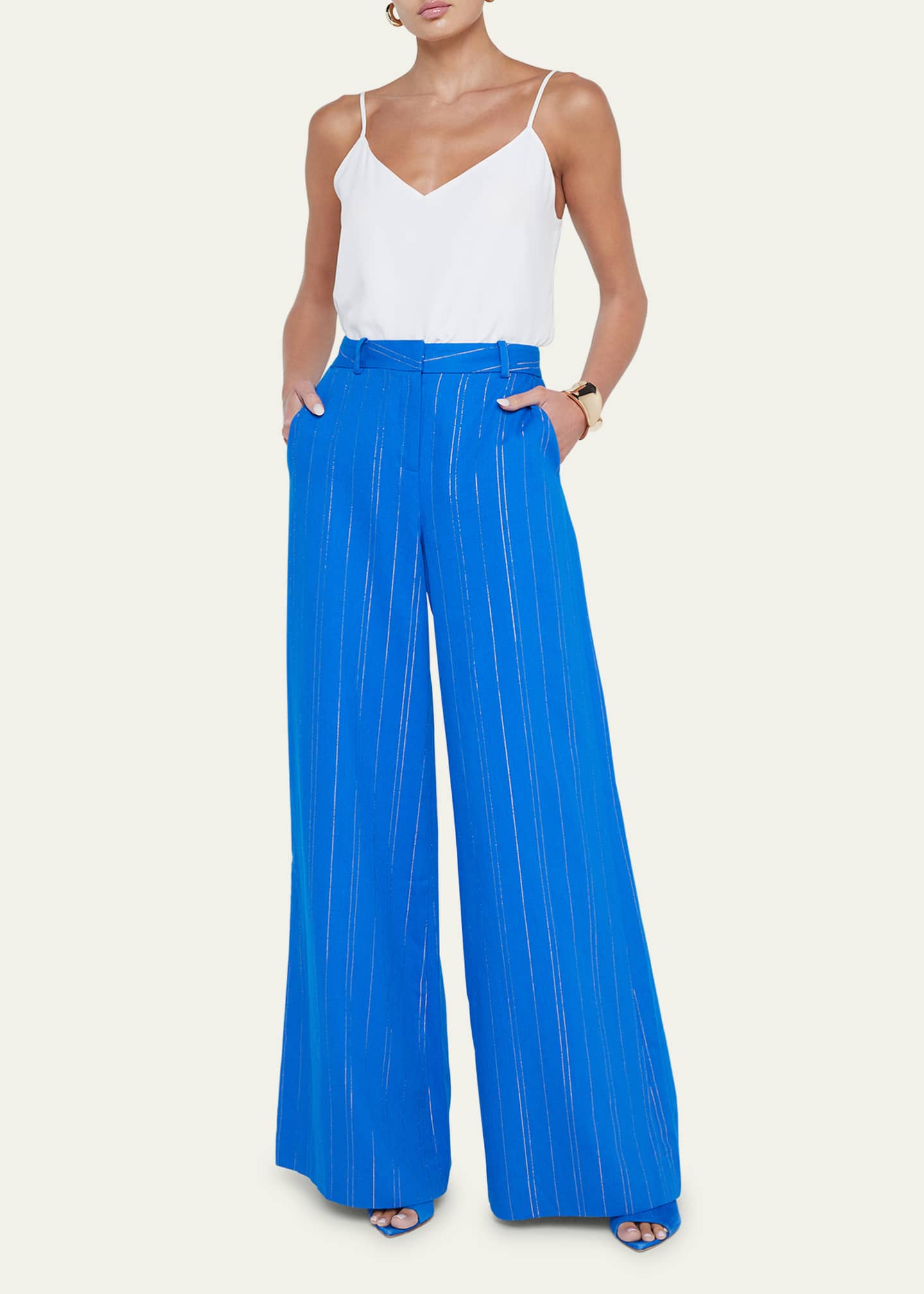 L'Agence Metallic Striped Pilar Wide-Leg Pants - Bergdorf Goodman