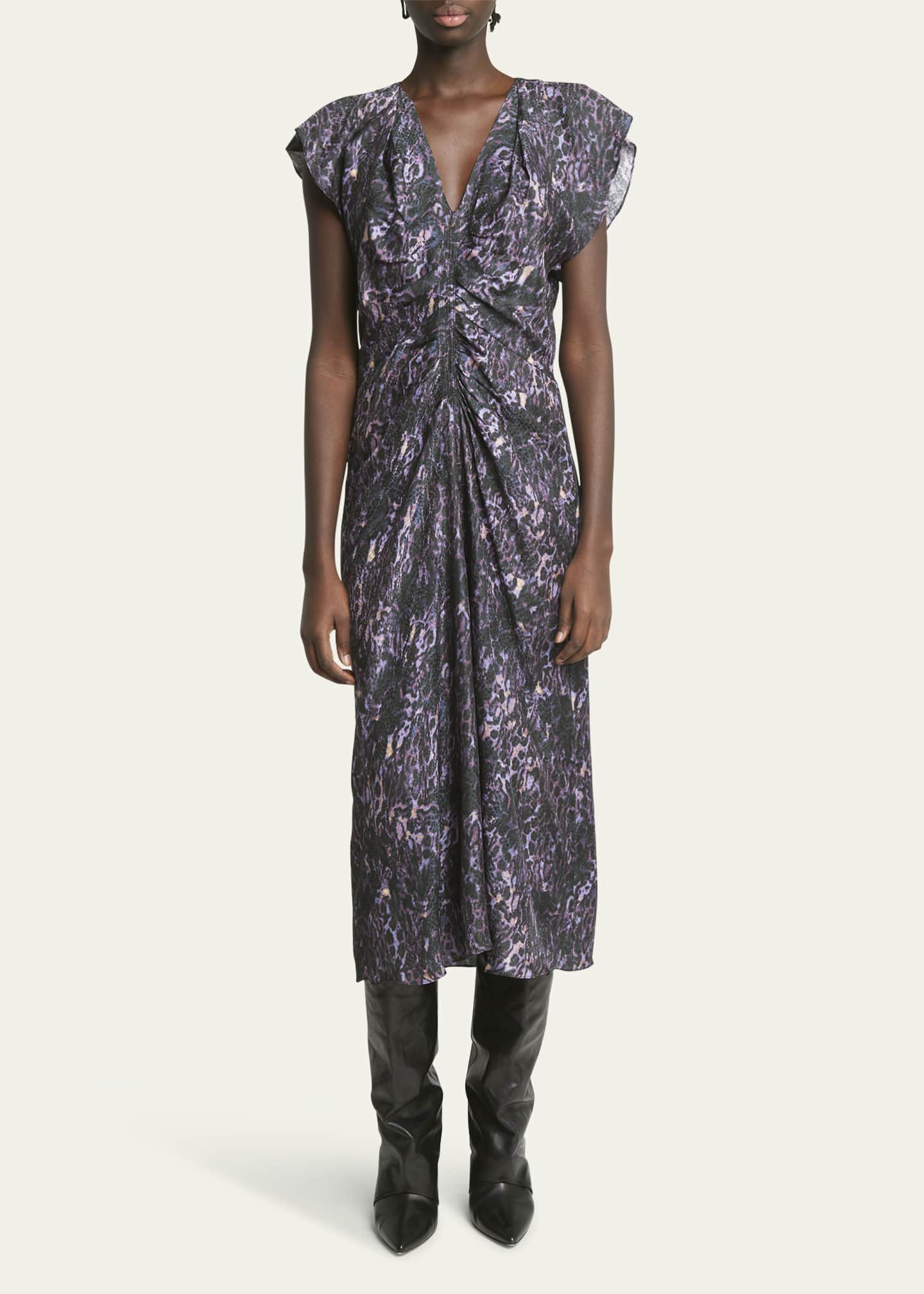 Isabel Marant Lyndsay Printed Gathered Midi Silk Dress - Bergdorf Goodman