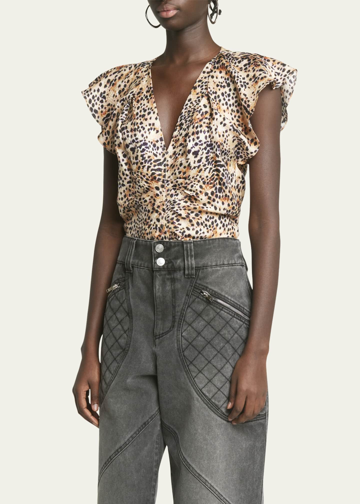 Isabel Marant Lonea Printed Ruffle Sleeve Silk Top - Bergdorf Goodman