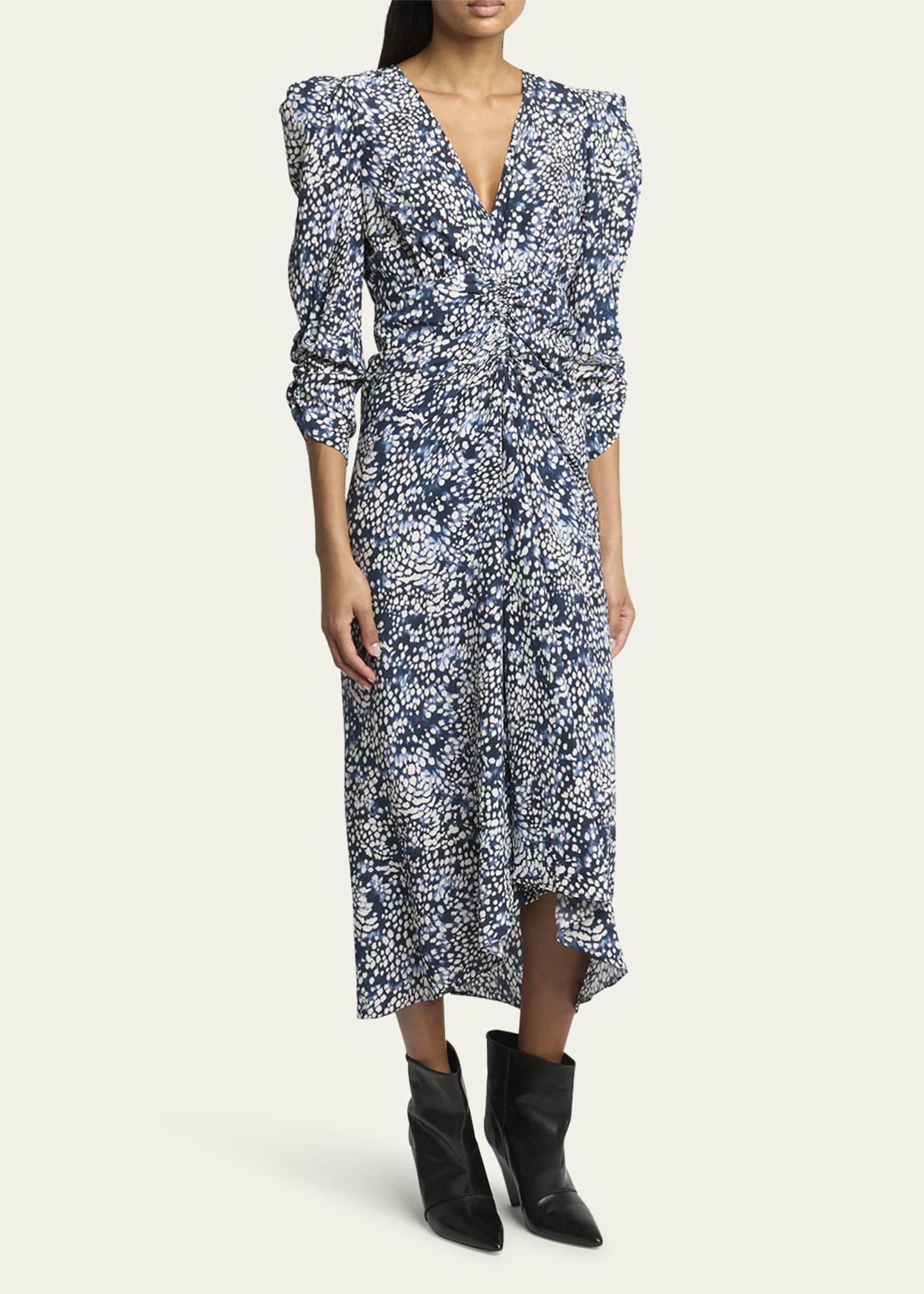 Isabel Marant Albini Ruched Floral-Print Midi Dress - Bergdorf Goodman