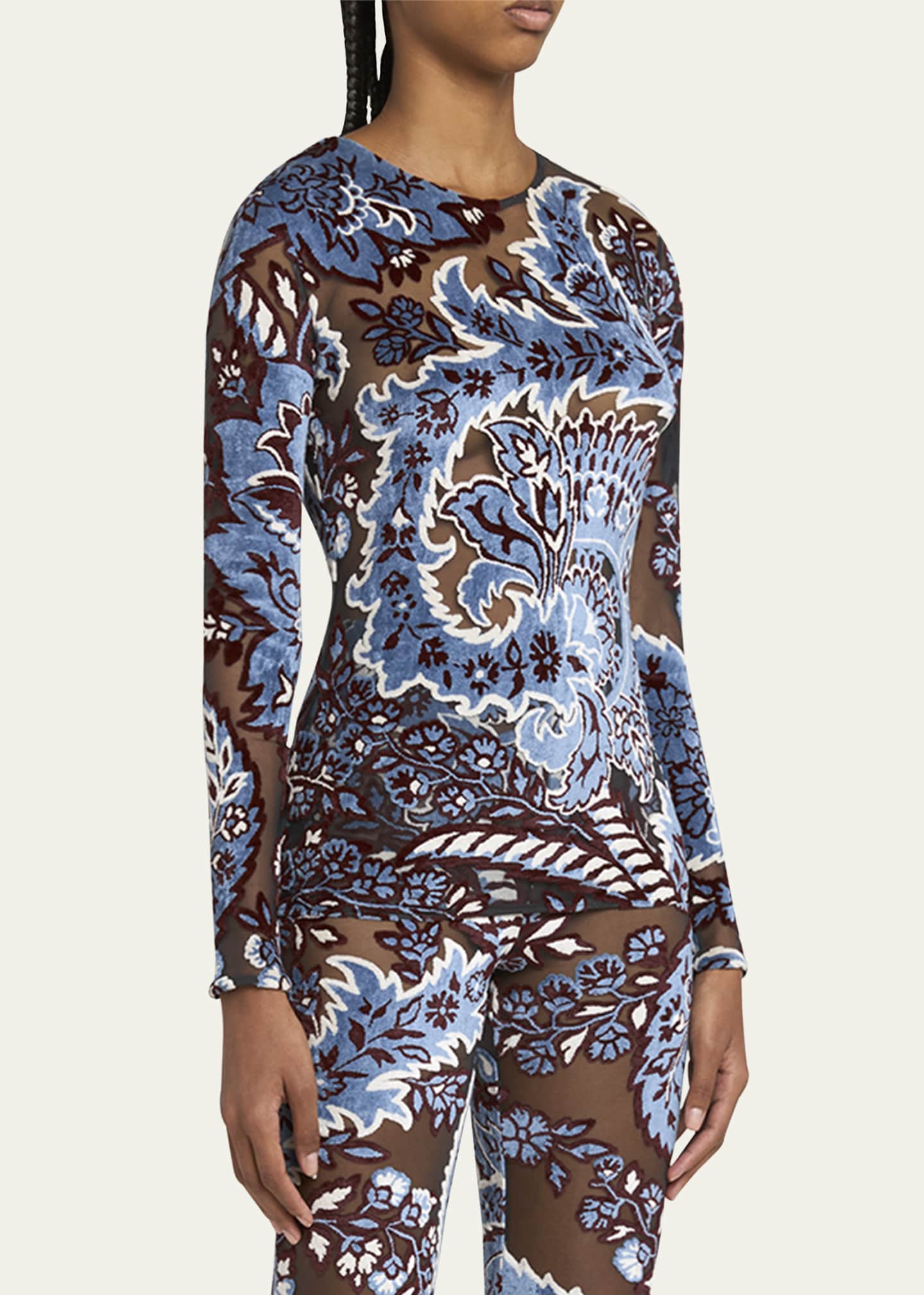 Etro Velvet Printed Sheer Top - Bergdorf Goodman