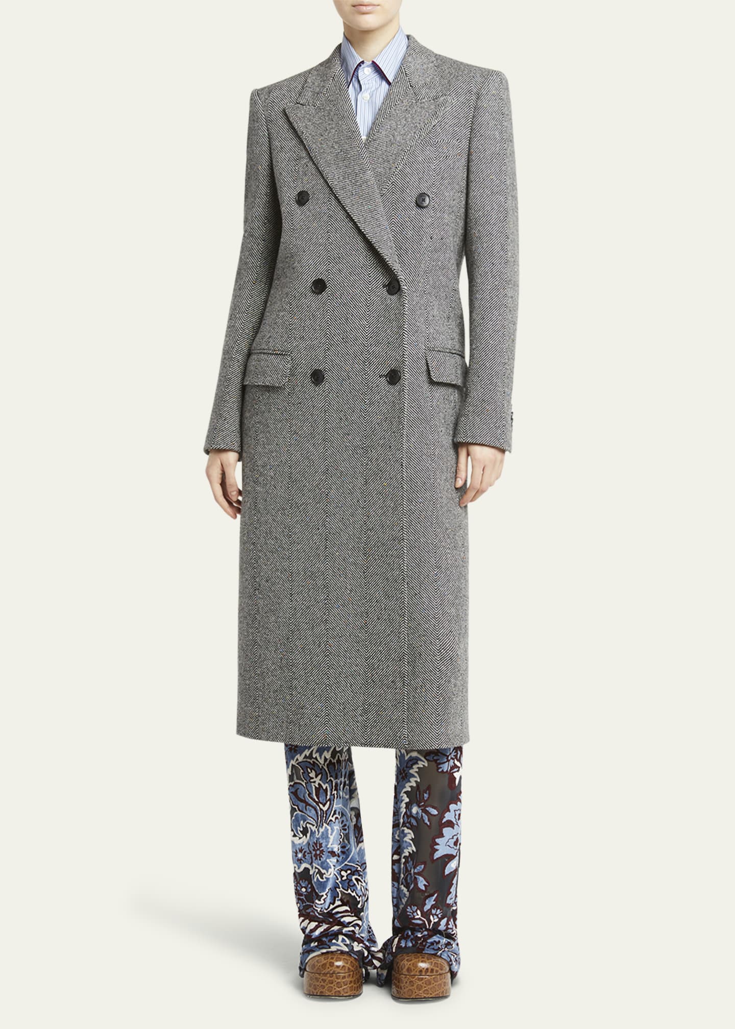Etro Long Chevron Double-Breasted Wool Coat - Bergdorf Goodman
