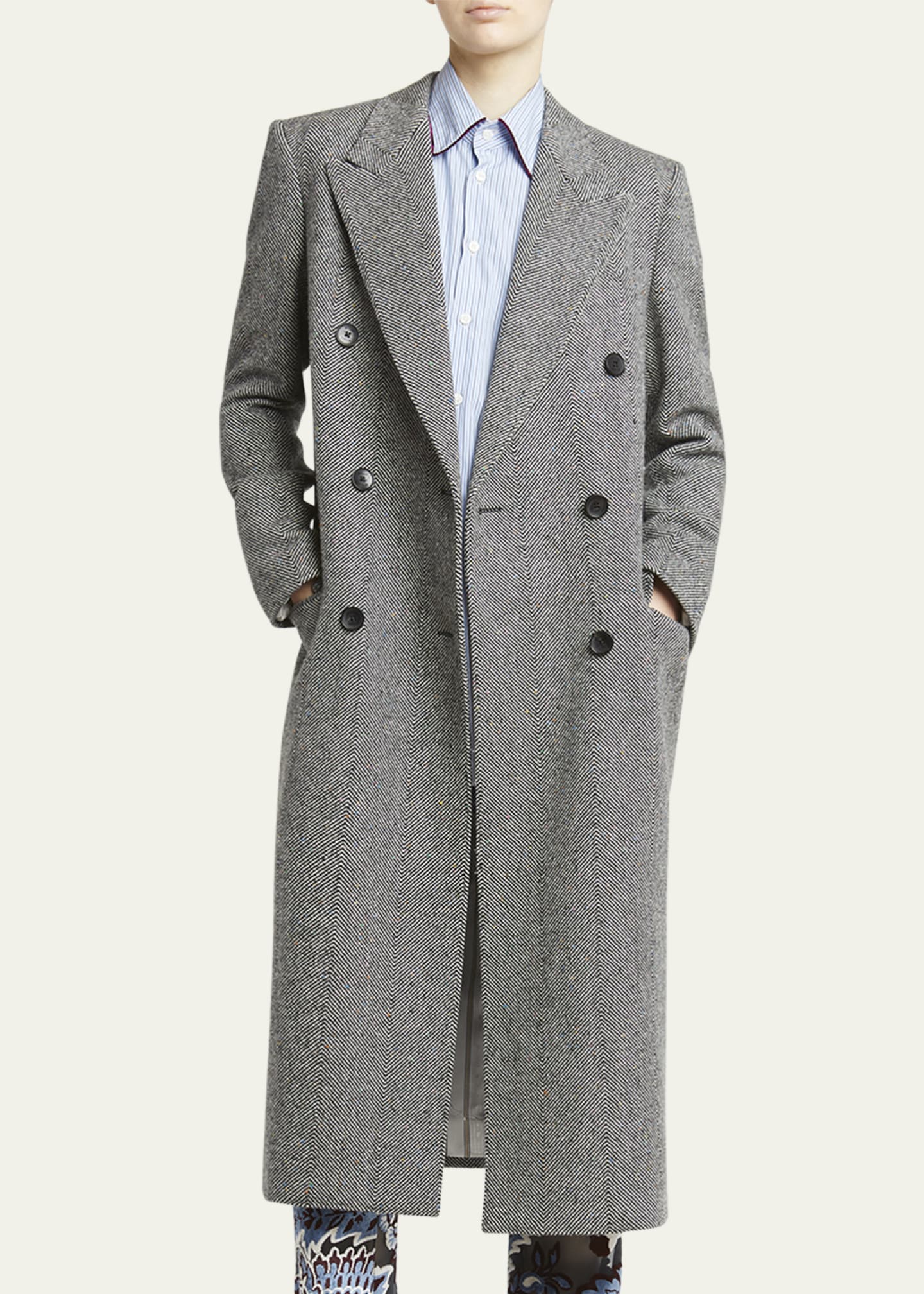 Etro Long Chevron Double-Breasted Wool Coat - Bergdorf Goodman