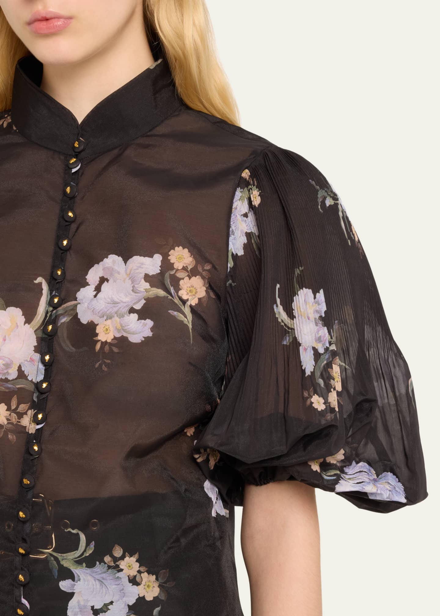 Zimmermann Pleated Floral Buttoned Blouse - Bergdorf Goodman