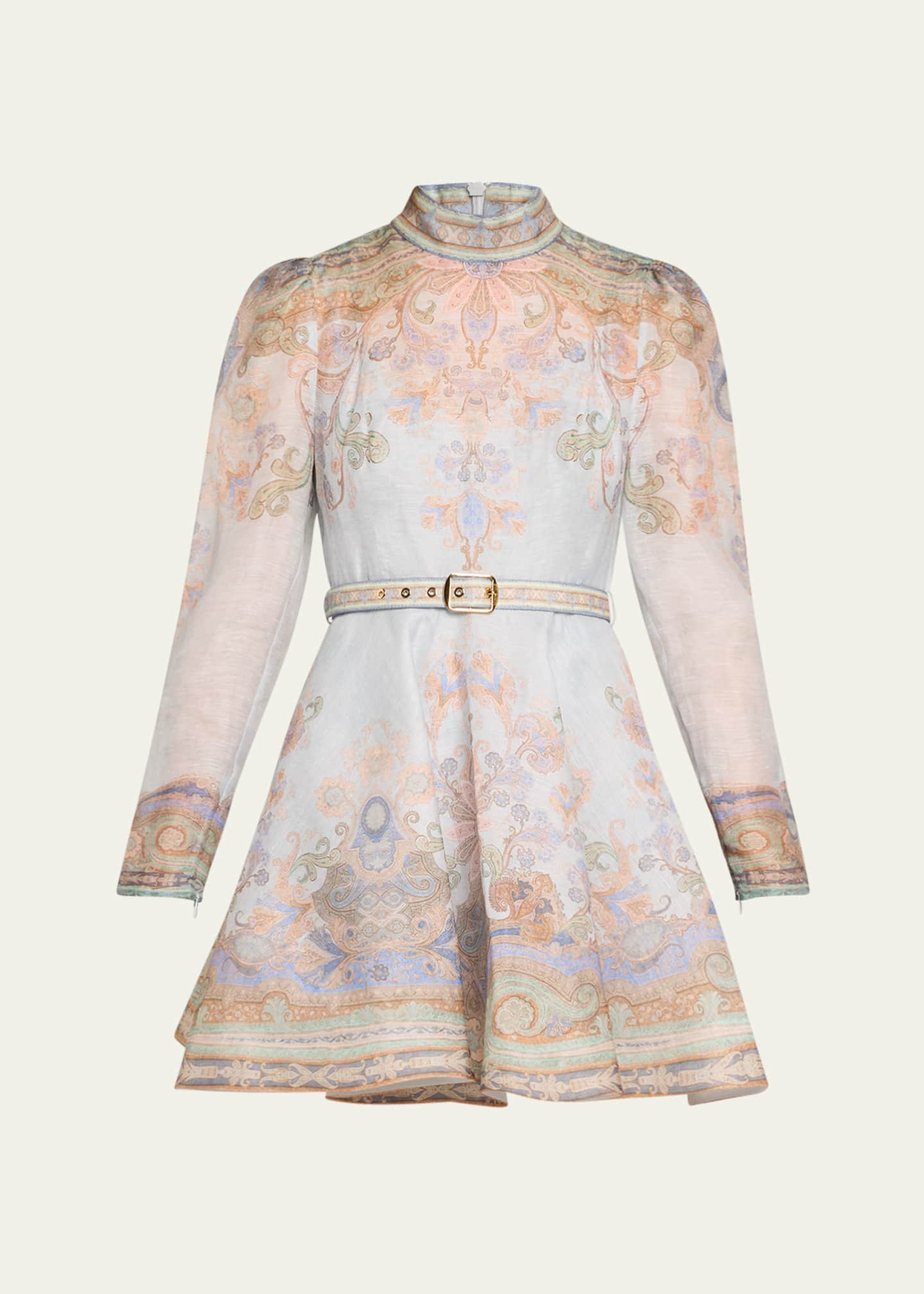 Zimmermann Eden Paisley-Print Long-Sleeve Belted Mini Dress - Bergdorf ...
