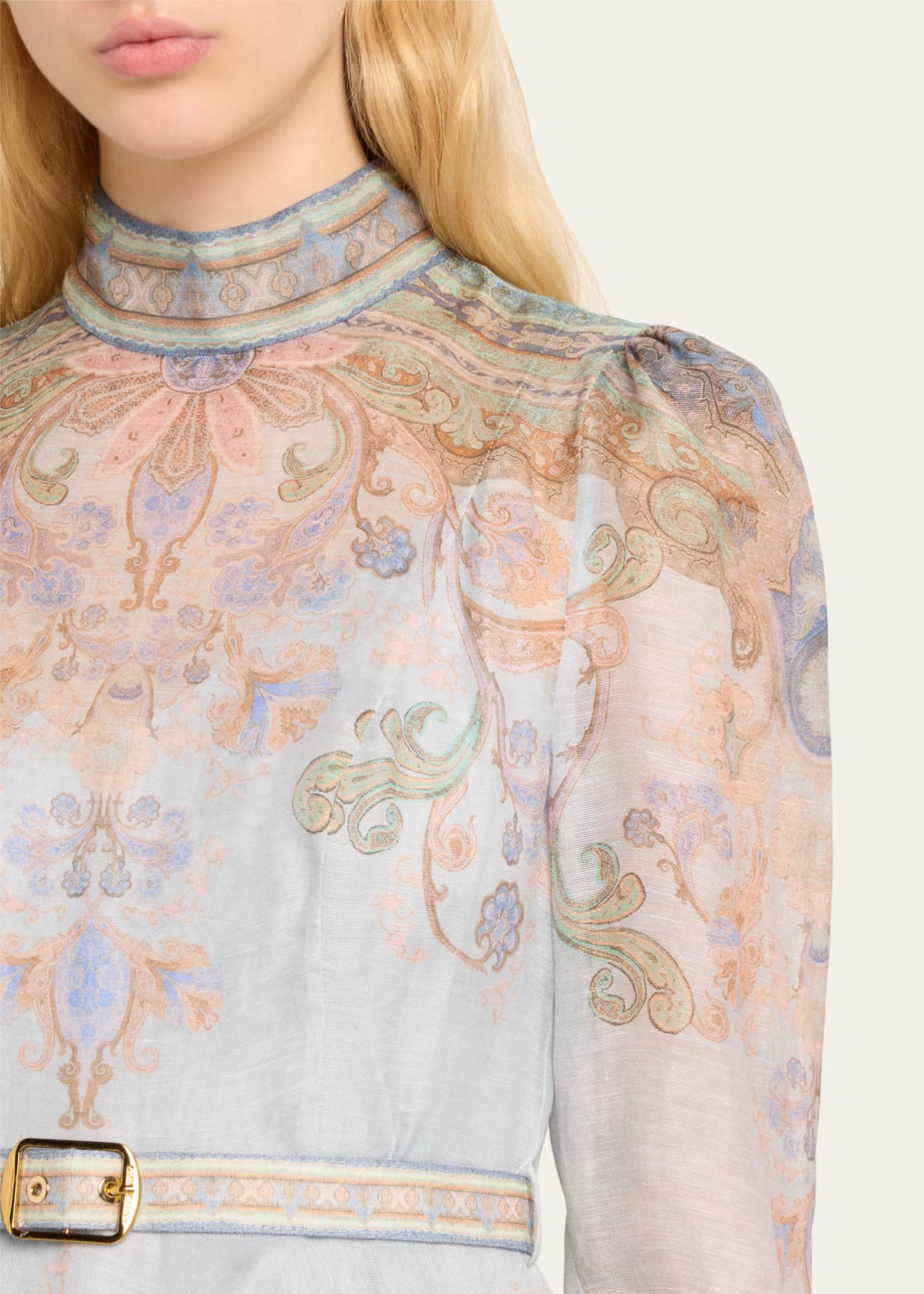 Zimmermann Eden Paisley-Print Long-Sleeve Belted Mini Dress - Bergdorf ...