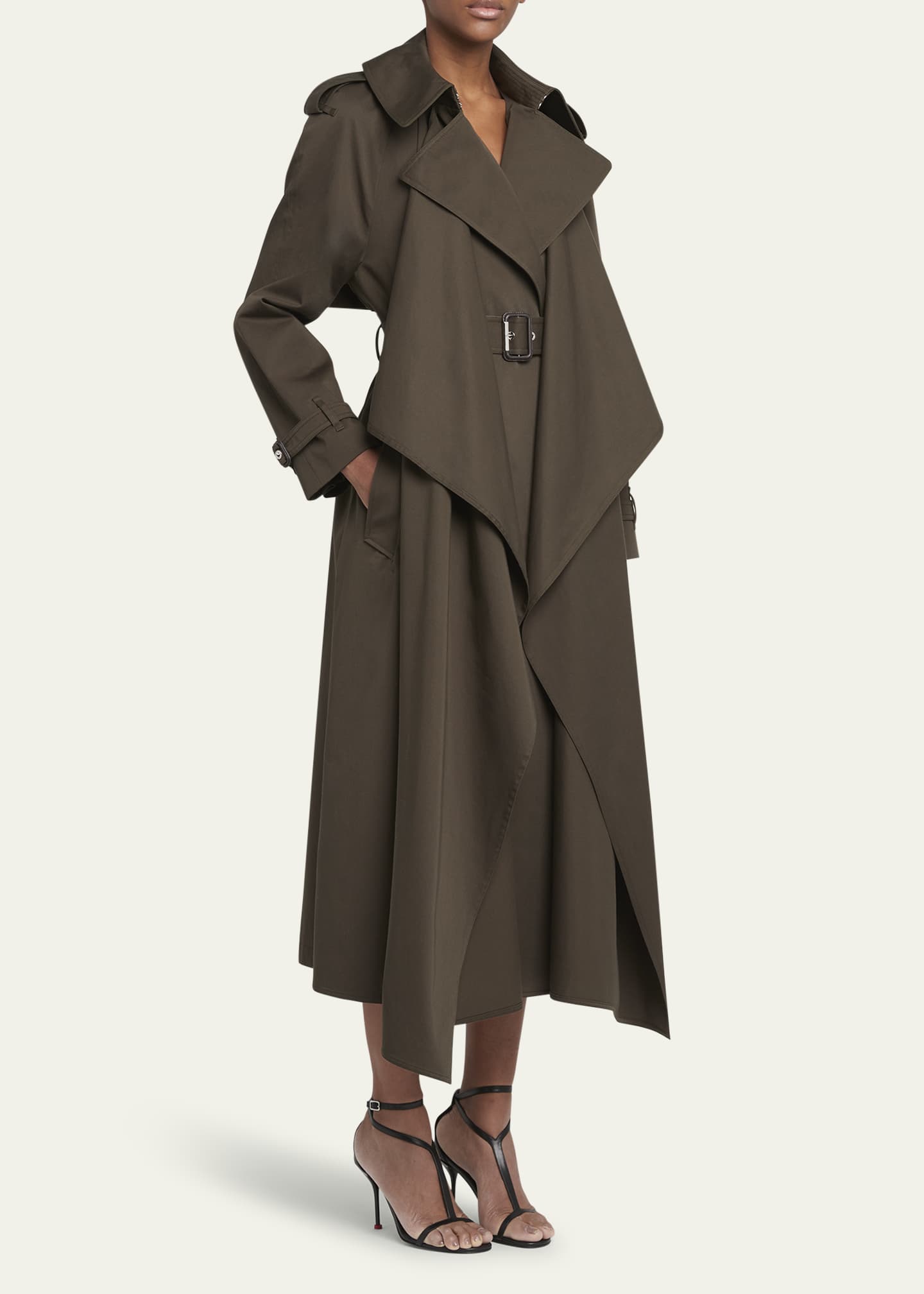 Alexander McQueen Draped Trench Coat with Belted Waist - Bergdorf Goodman