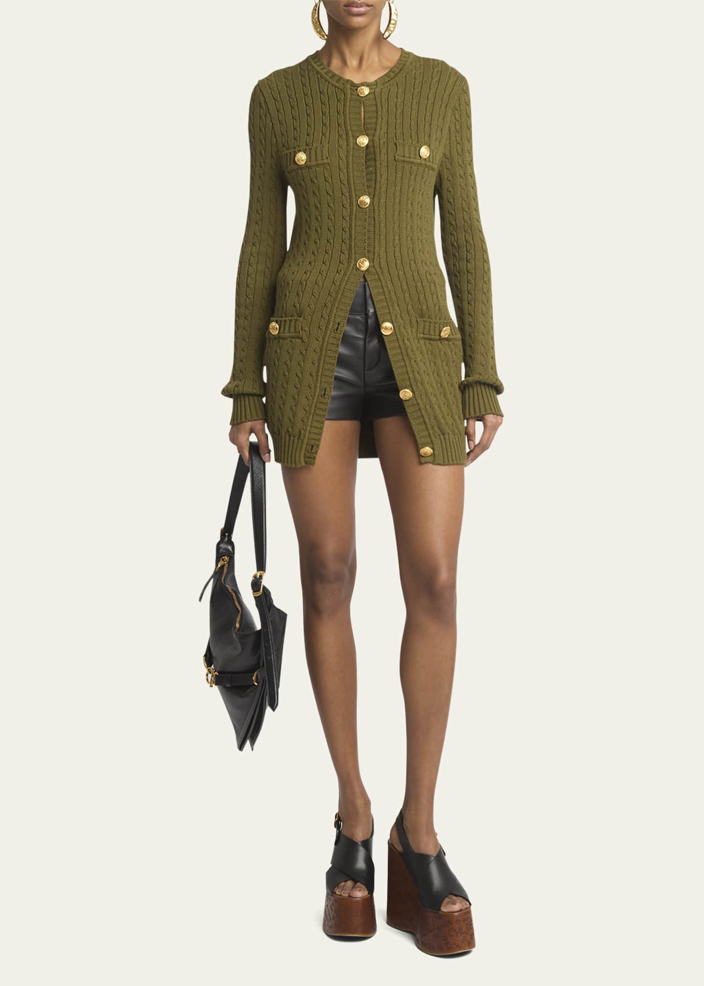 Chloe Cable-Knit Cardigan with Gold-Tone Buttons - Bergdorf Goodman