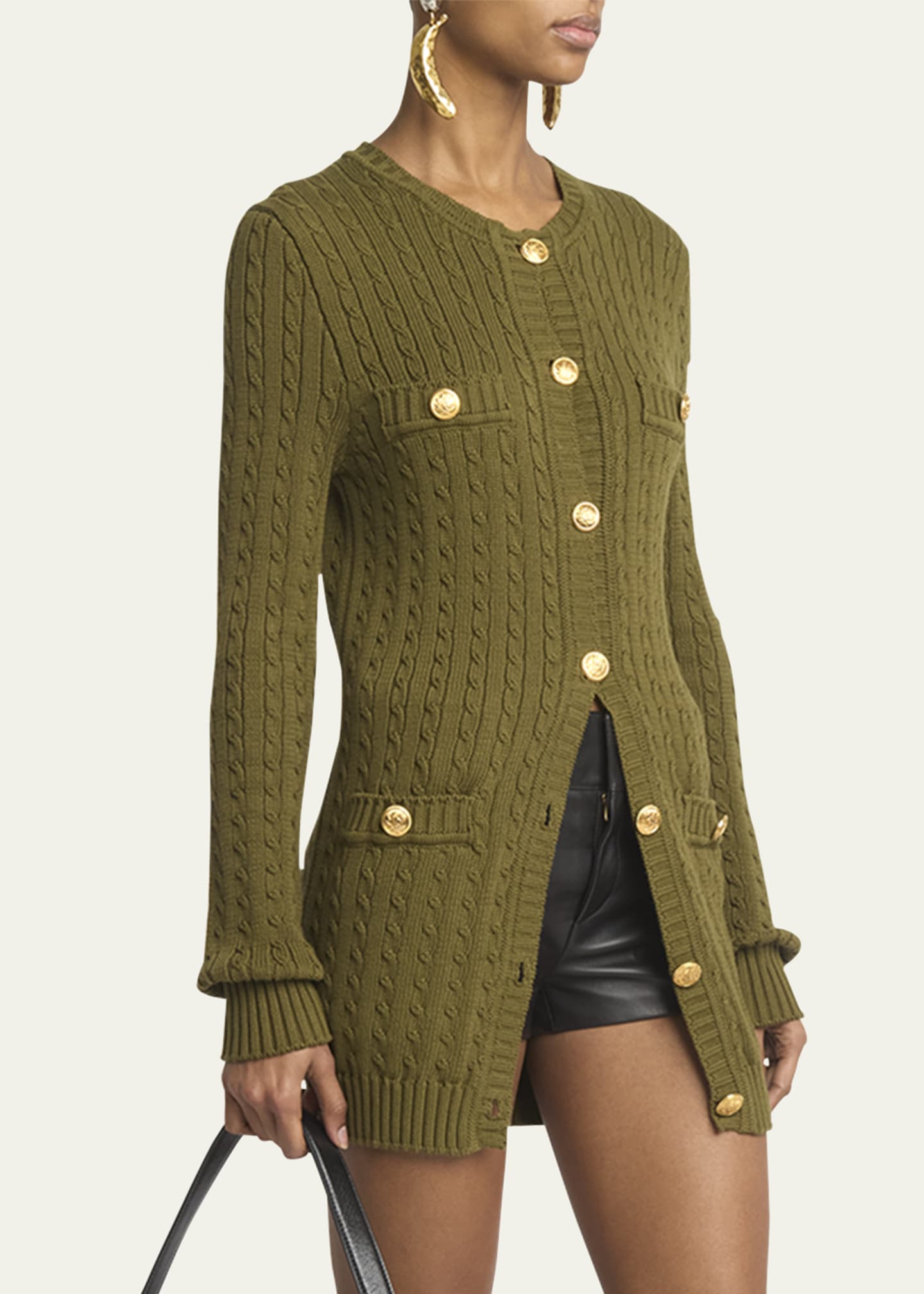 Chloe Cable-Knit Cardigan with Gold-Tone Buttons - Bergdorf Goodman