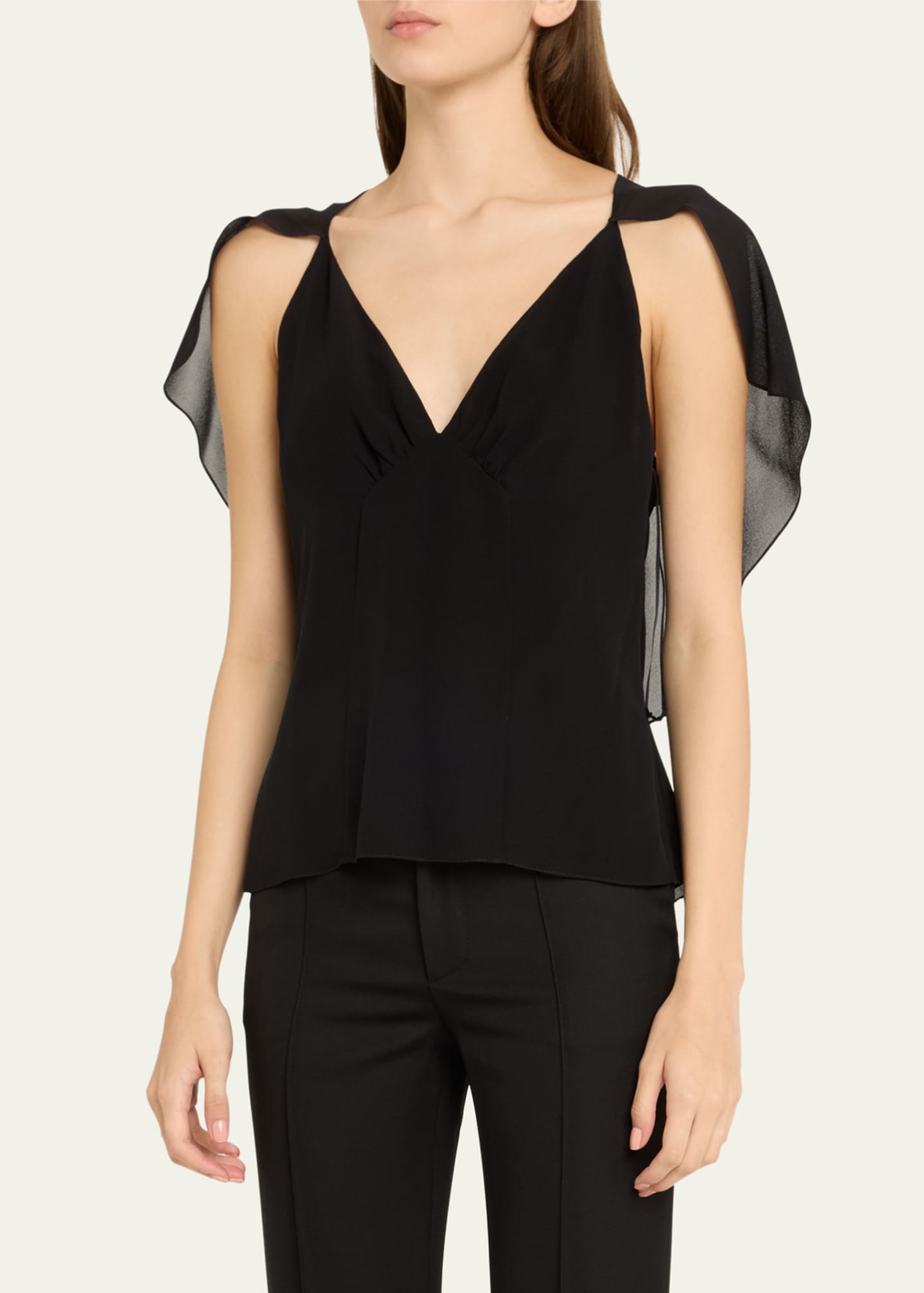 Chloe Flutter-Sleeve Cape Silk Top - Bergdorf Goodman