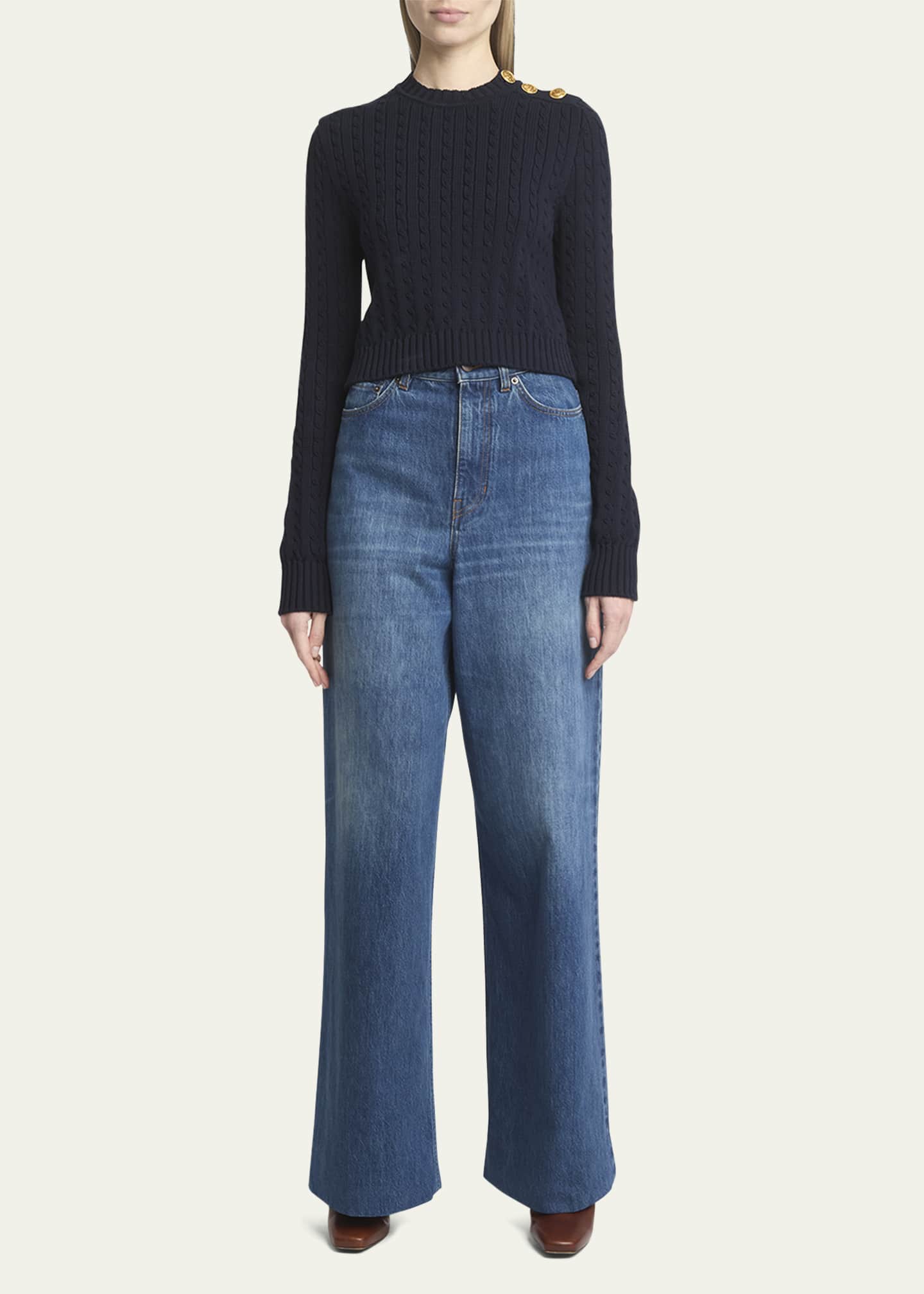 Chloe Cable Knit Button Shoulder Sweater - Bergdorf Goodman