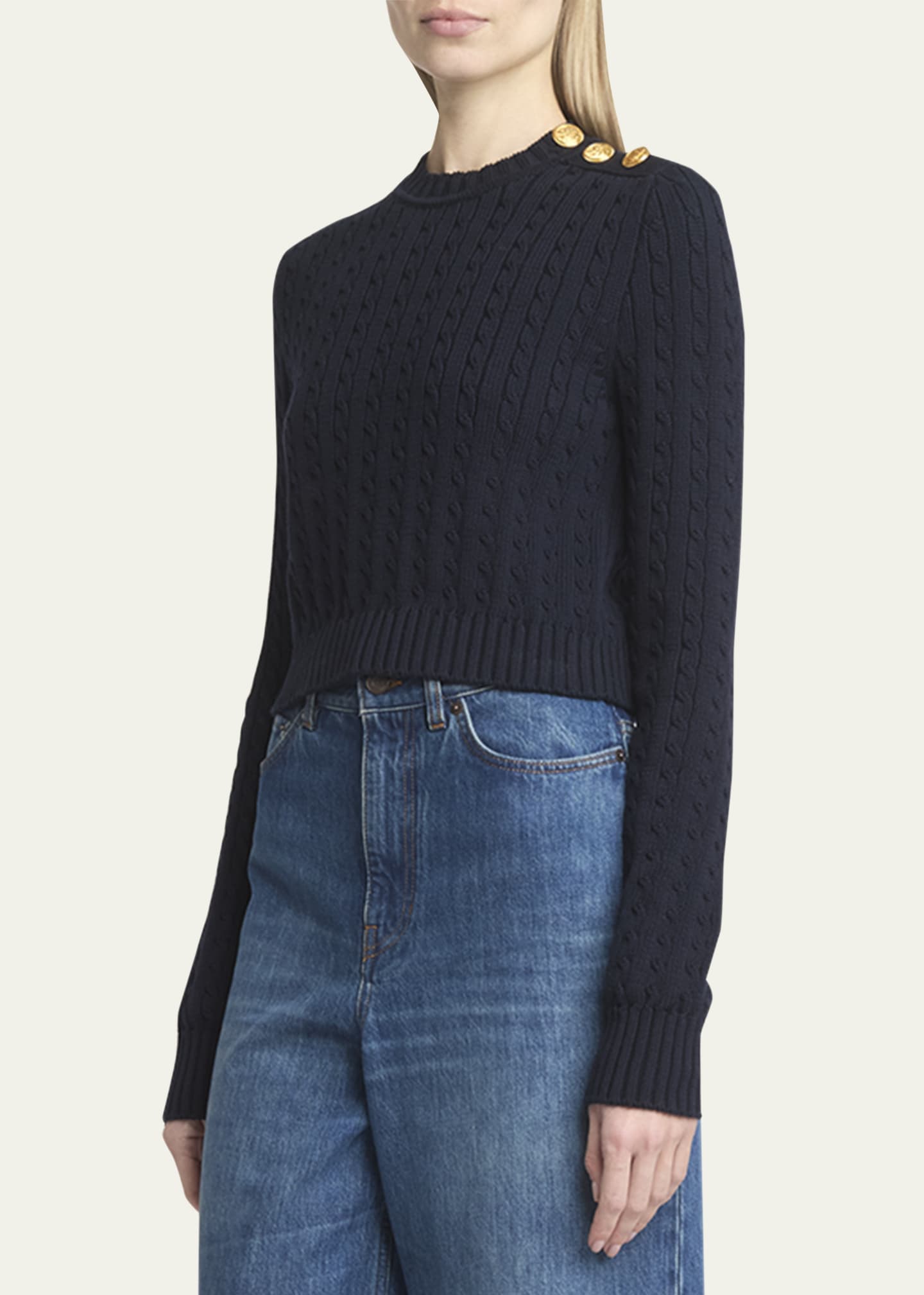 Chloe Cable Knit Button Shoulder Sweater - Bergdorf Goodman