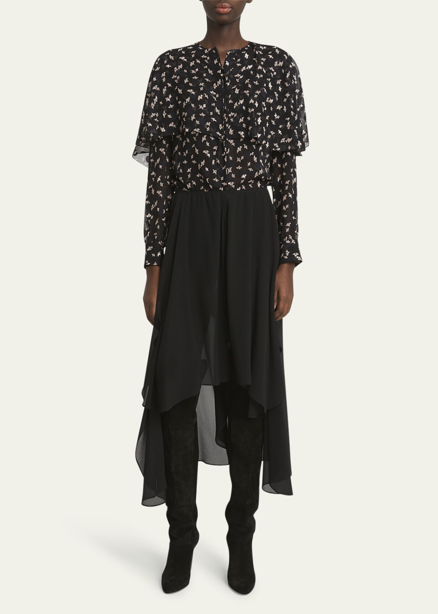 Chloe Silk Georgette Midi Pants with Skirt Overlay - Bergdorf Goodman
