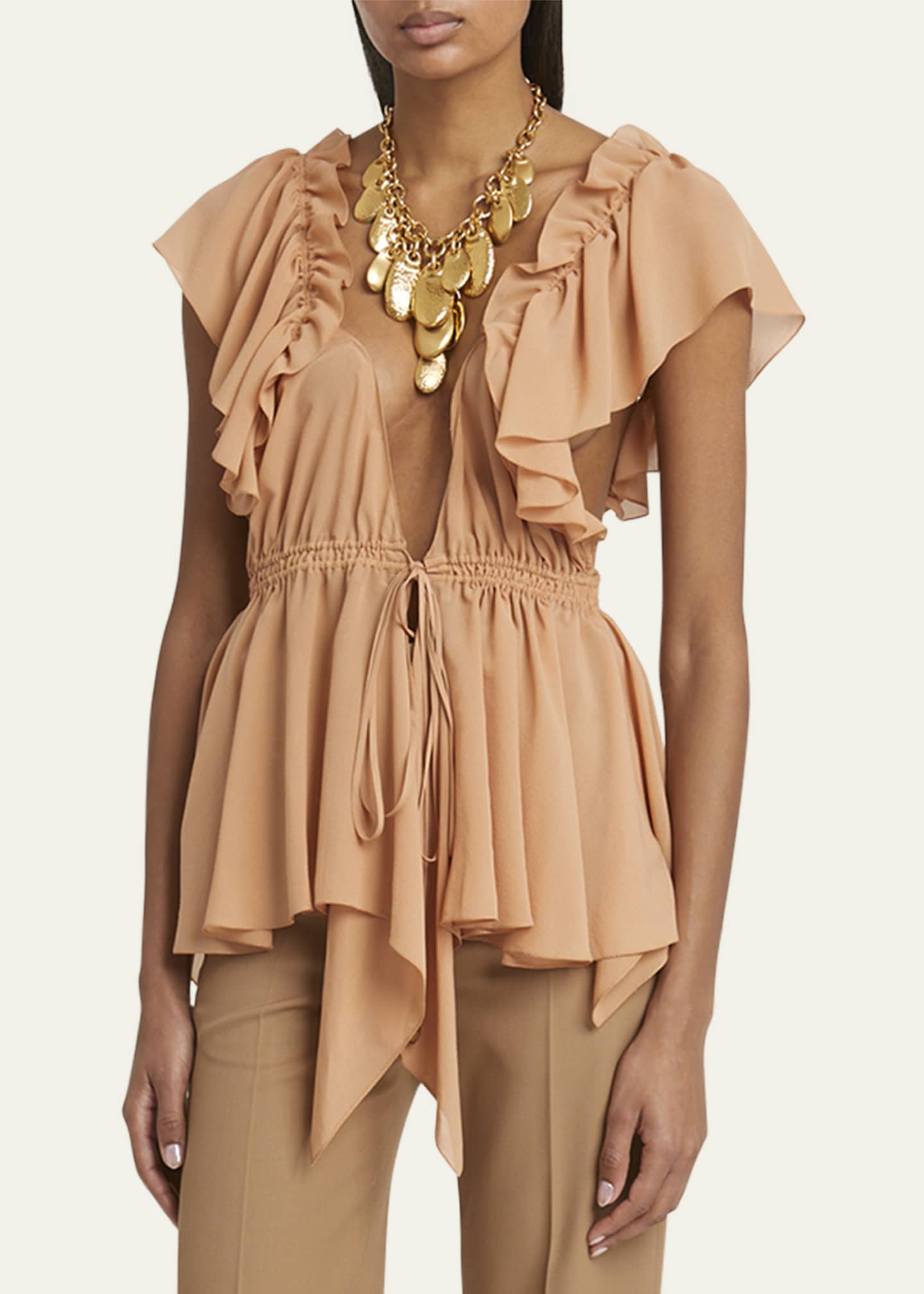 Chloe Ruffle Top with Tie Waist - Bergdorf Goodman
