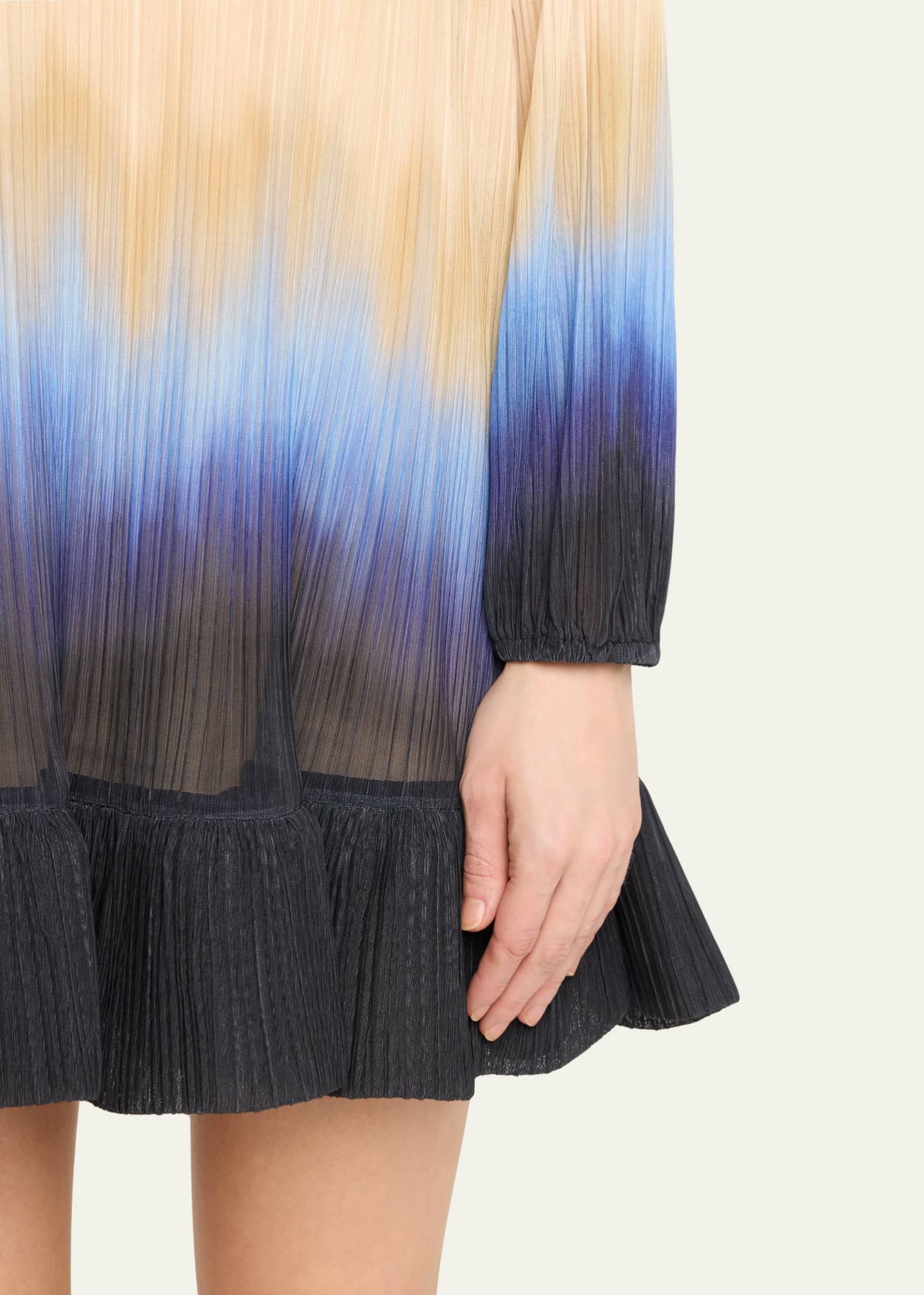 SIMKHAI Adasia Split-Neck Ruffle-Hem Mini Dress - Bergdorf Goodman