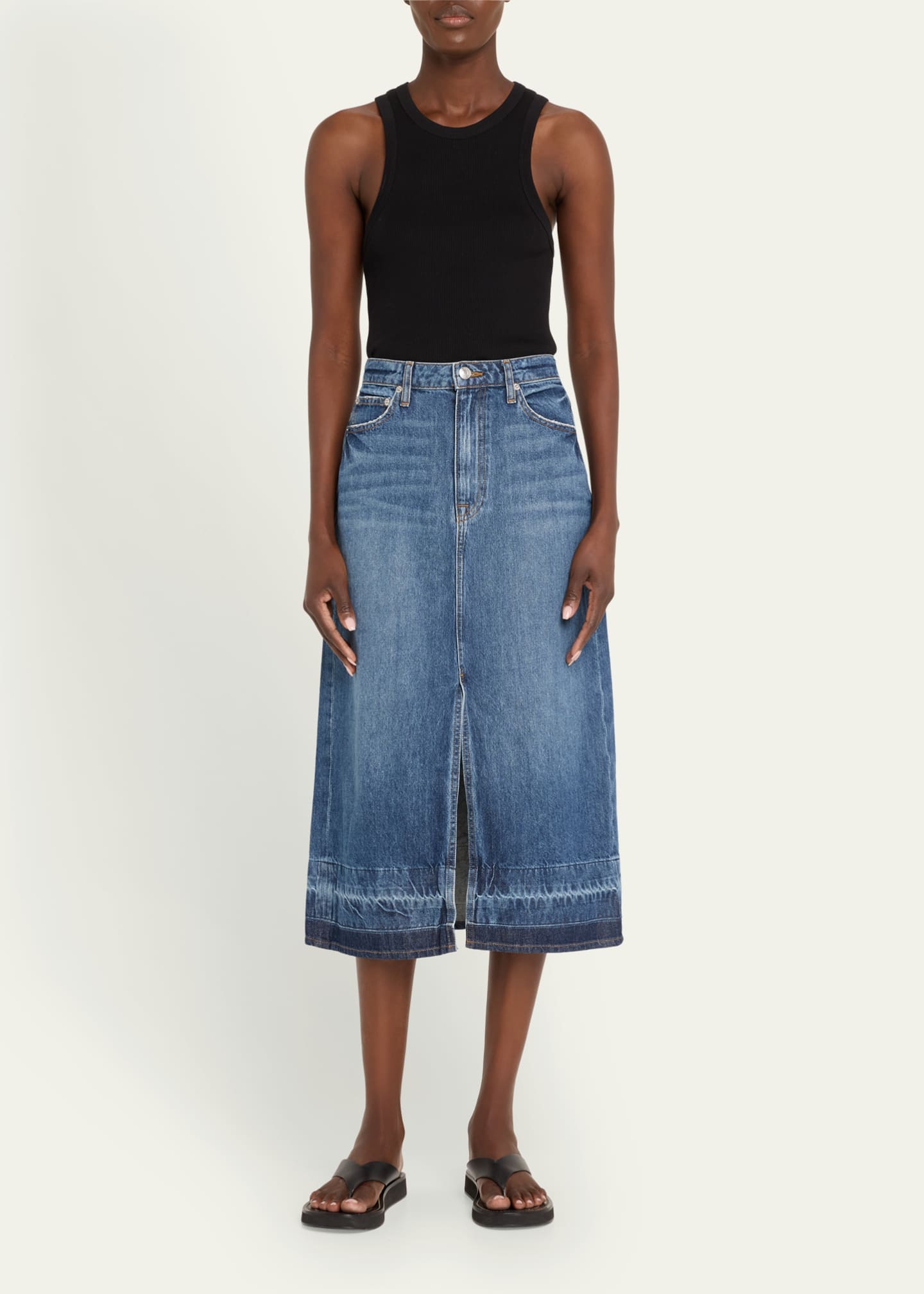 SIMKHAI Della Release-Hem Denim Midi Skirt - Bergdorf Goodman