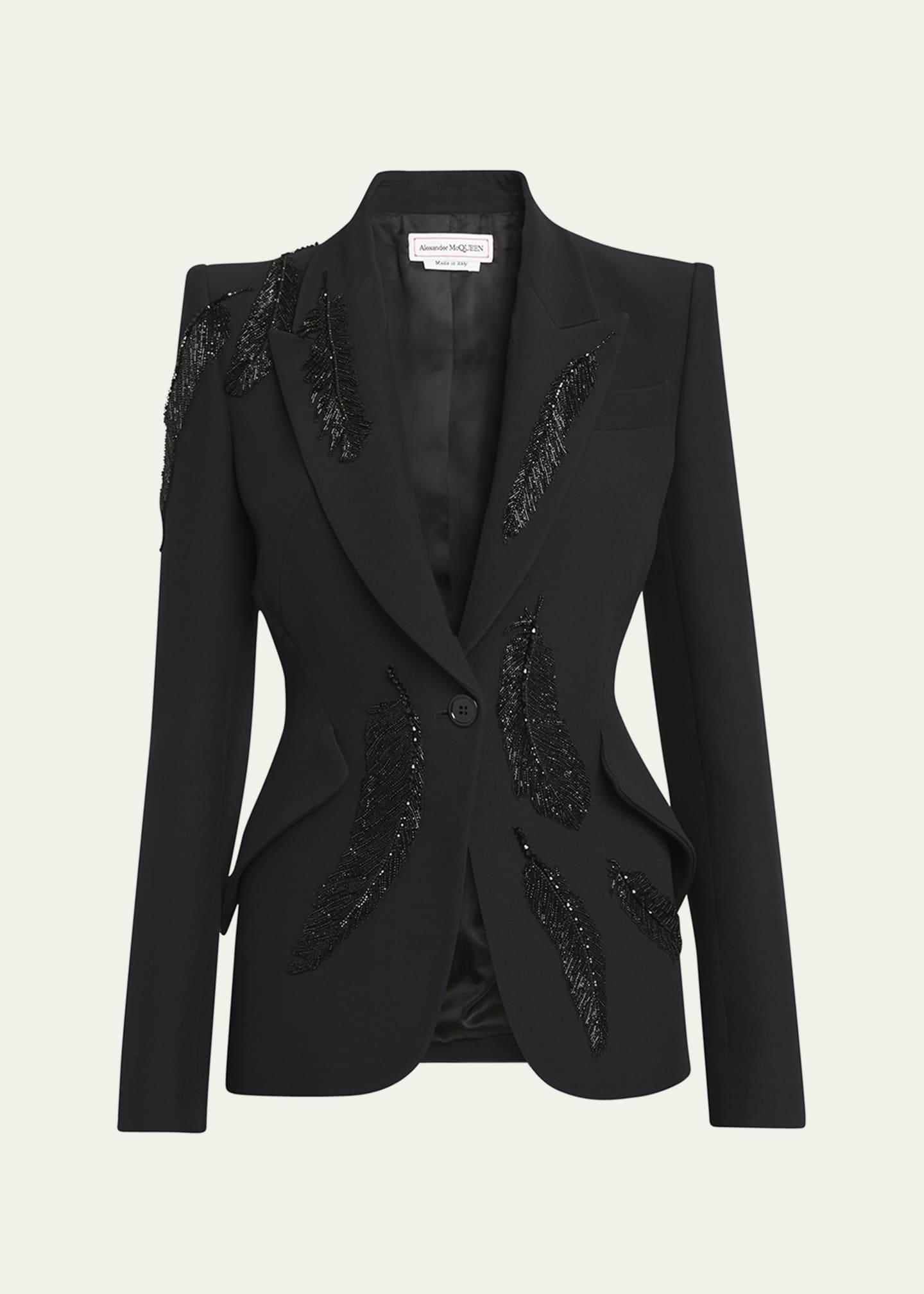 Alexander McQueen Tailored Blazer Jacket with Beaded Feather Embroidery ...