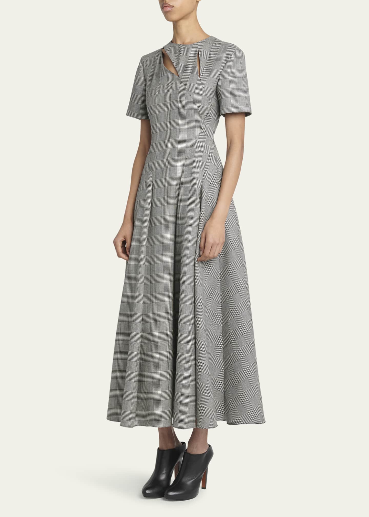 McQueen Prince of Wales Slashed Long Wool Flare Dress - Bergdorf Goodman