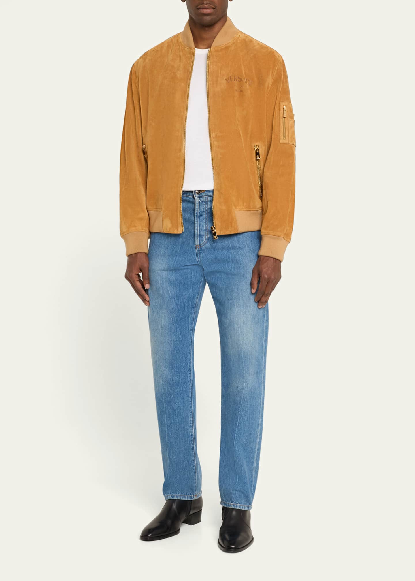 Versace Men's Embossed Suede Blouson Jacket - Bergdorf Goodman