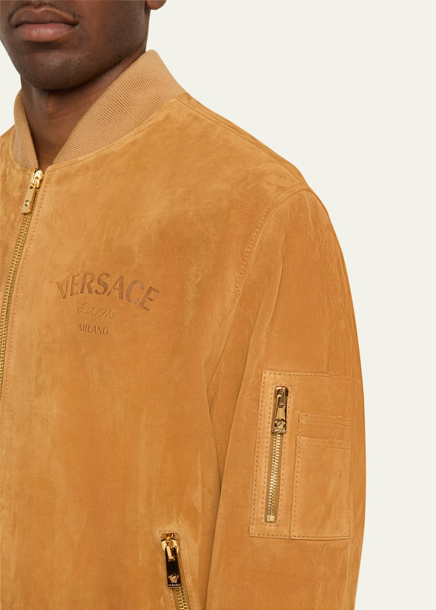 Versace Men's Embossed Suede Blouson Jacket - Bergdorf Goodman