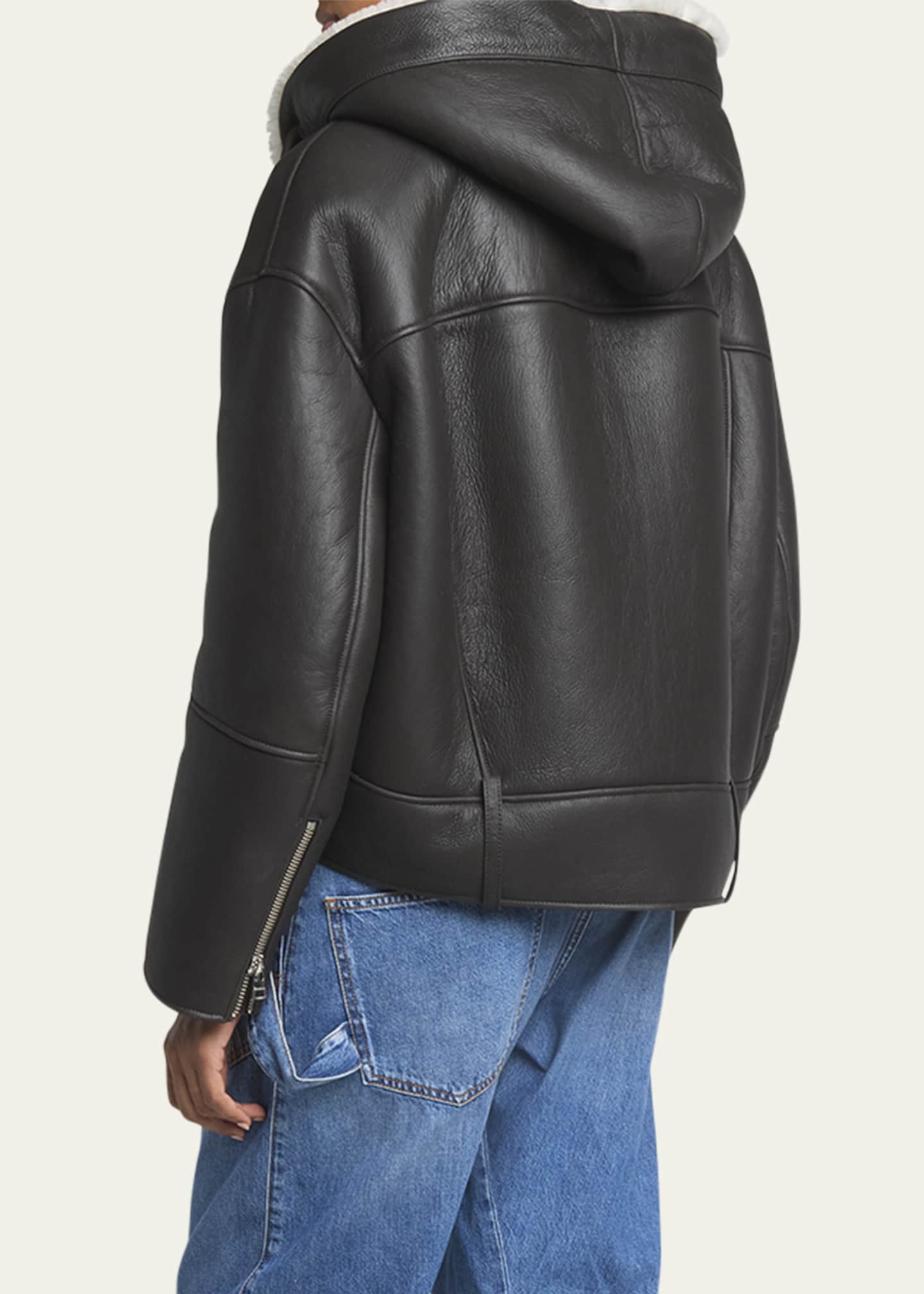 JW Anderson Shearling Hooded Leather Biker Jacket - Bergdorf Goodman