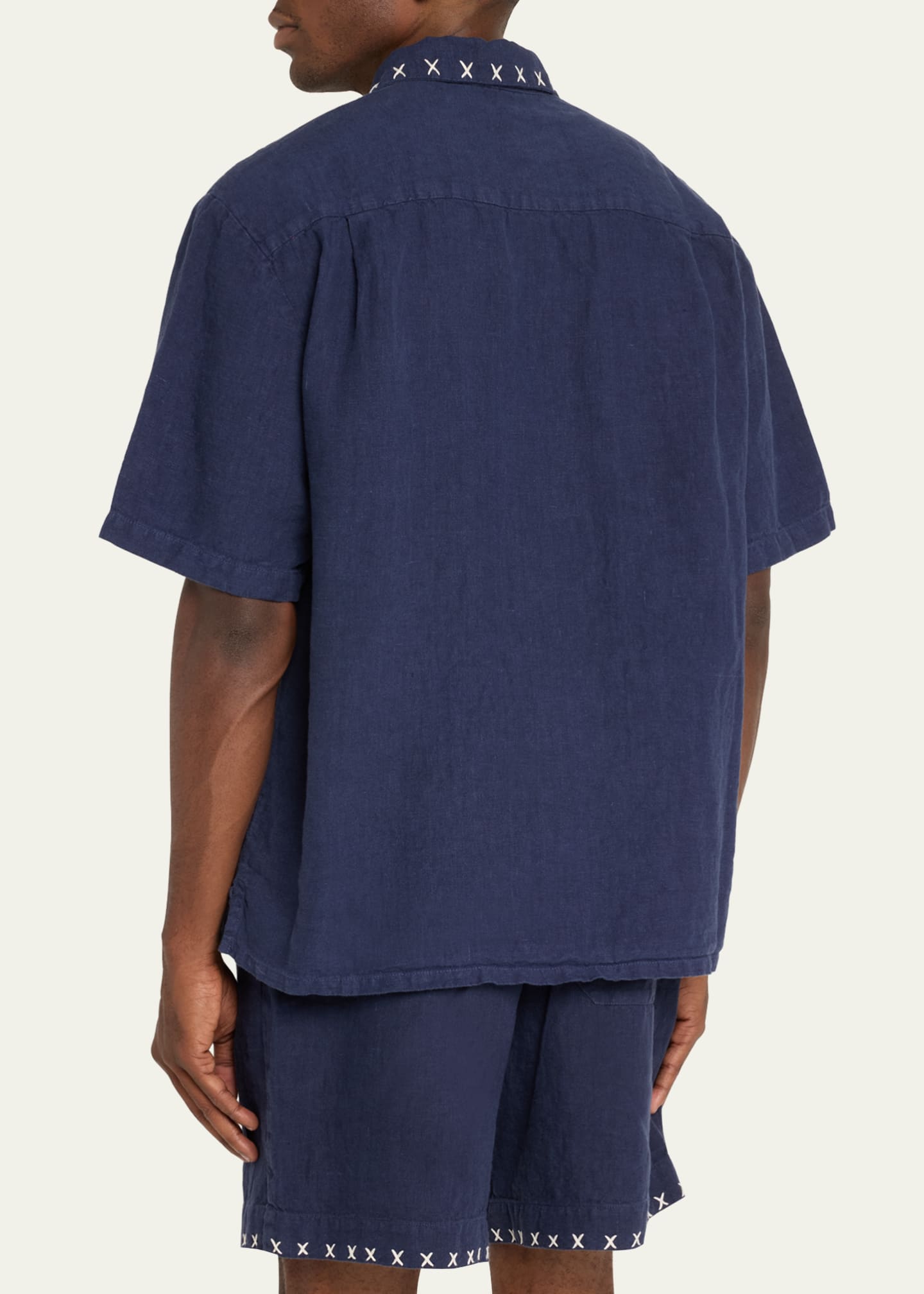 The Elder Statesman Men's Topstitched Linen Sport Shirt - Bergdorf Goodman