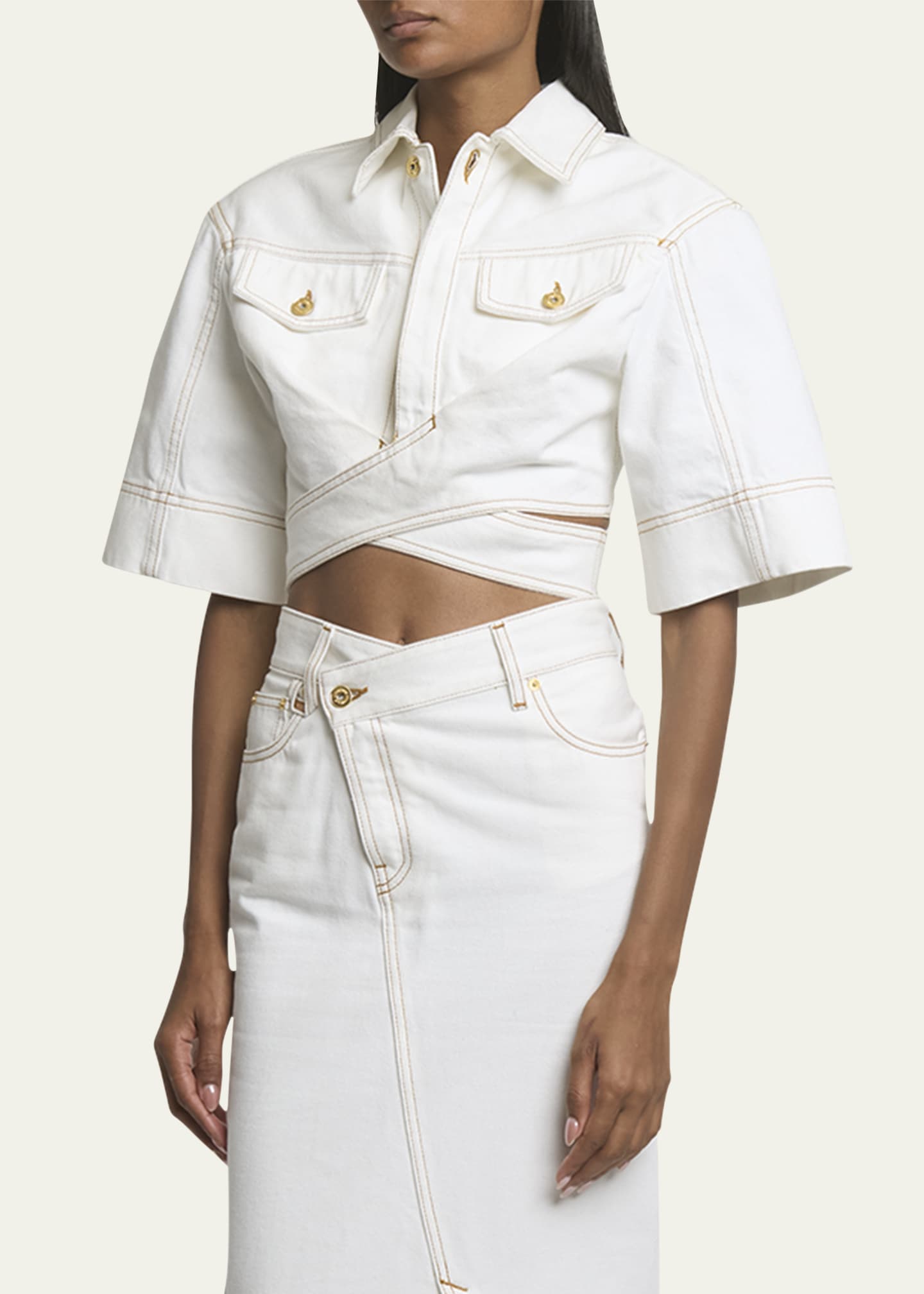 Jacquemus Crossover Cropped Denim Jacket - Bergdorf Goodman