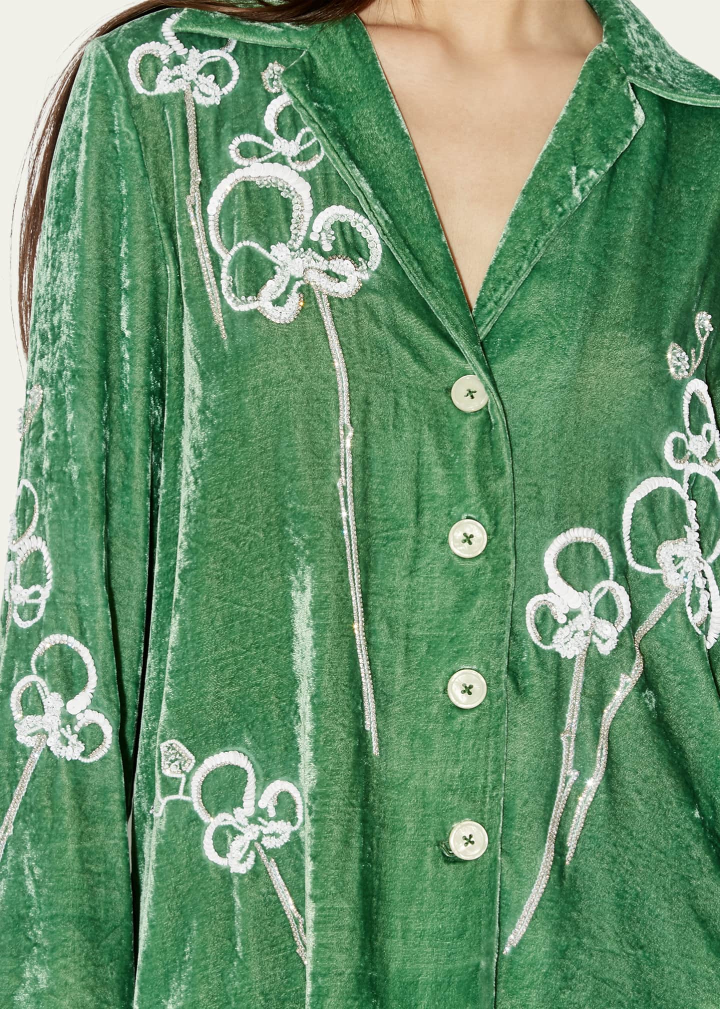 BERNADETTE Flower Embroidered Velvet Button Down Blouse - Bergdorf Goodman