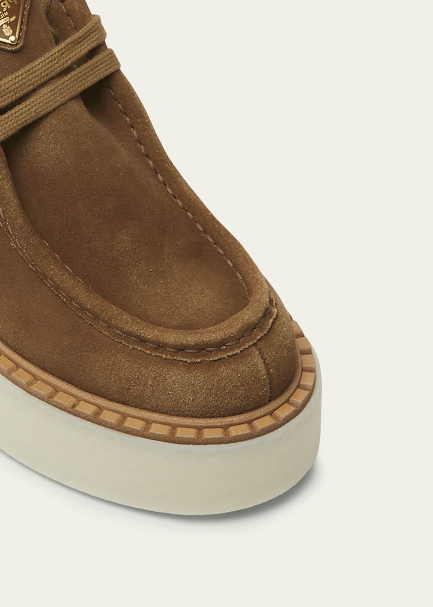 Prada Suede Shearling Lace-Up Booties - Bergdorf Goodman