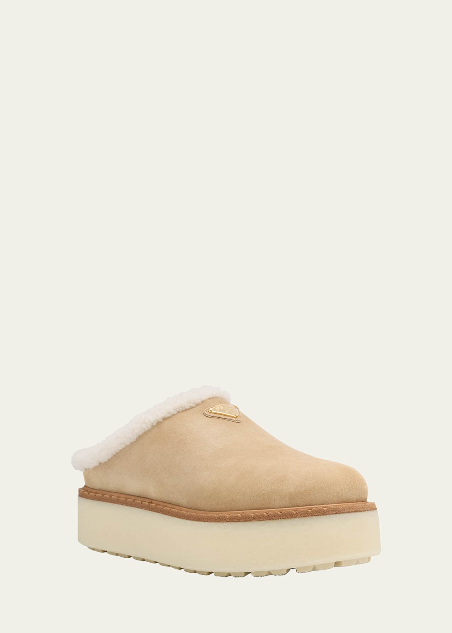 Prada Suede Shearling Cozy Platform Mules - Bergdorf Goodman