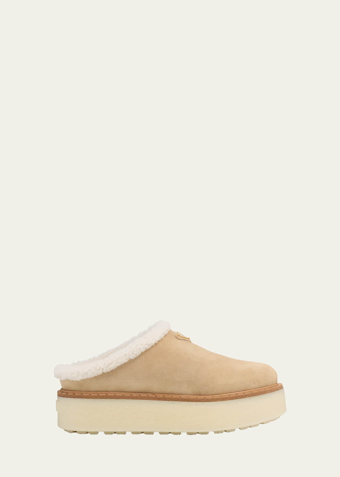 Prada Suede Shearling Cozy Platform Mules - Bergdorf Goodman