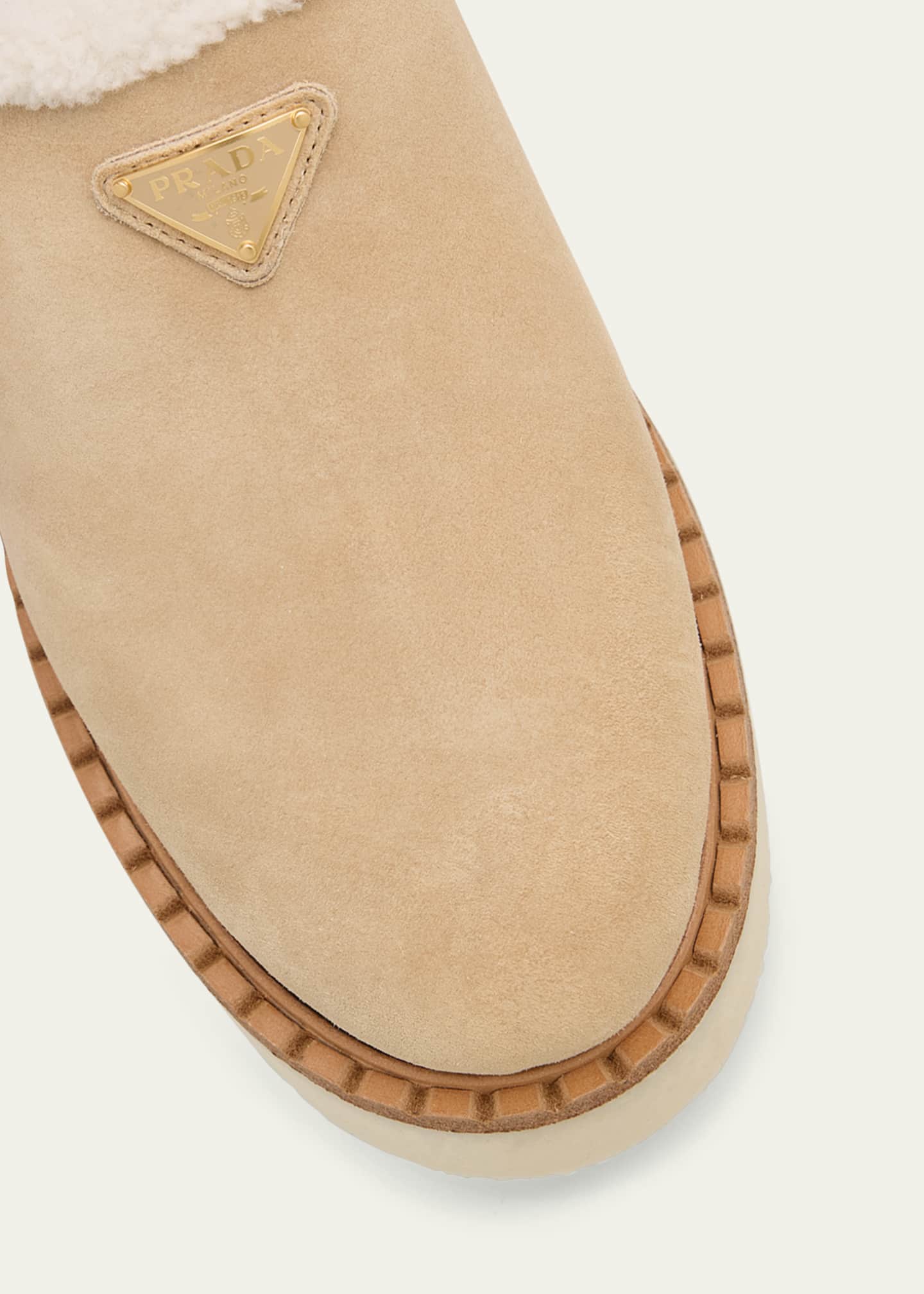 Prada Suede Shearling Cozy Platform Mules - Bergdorf Goodman