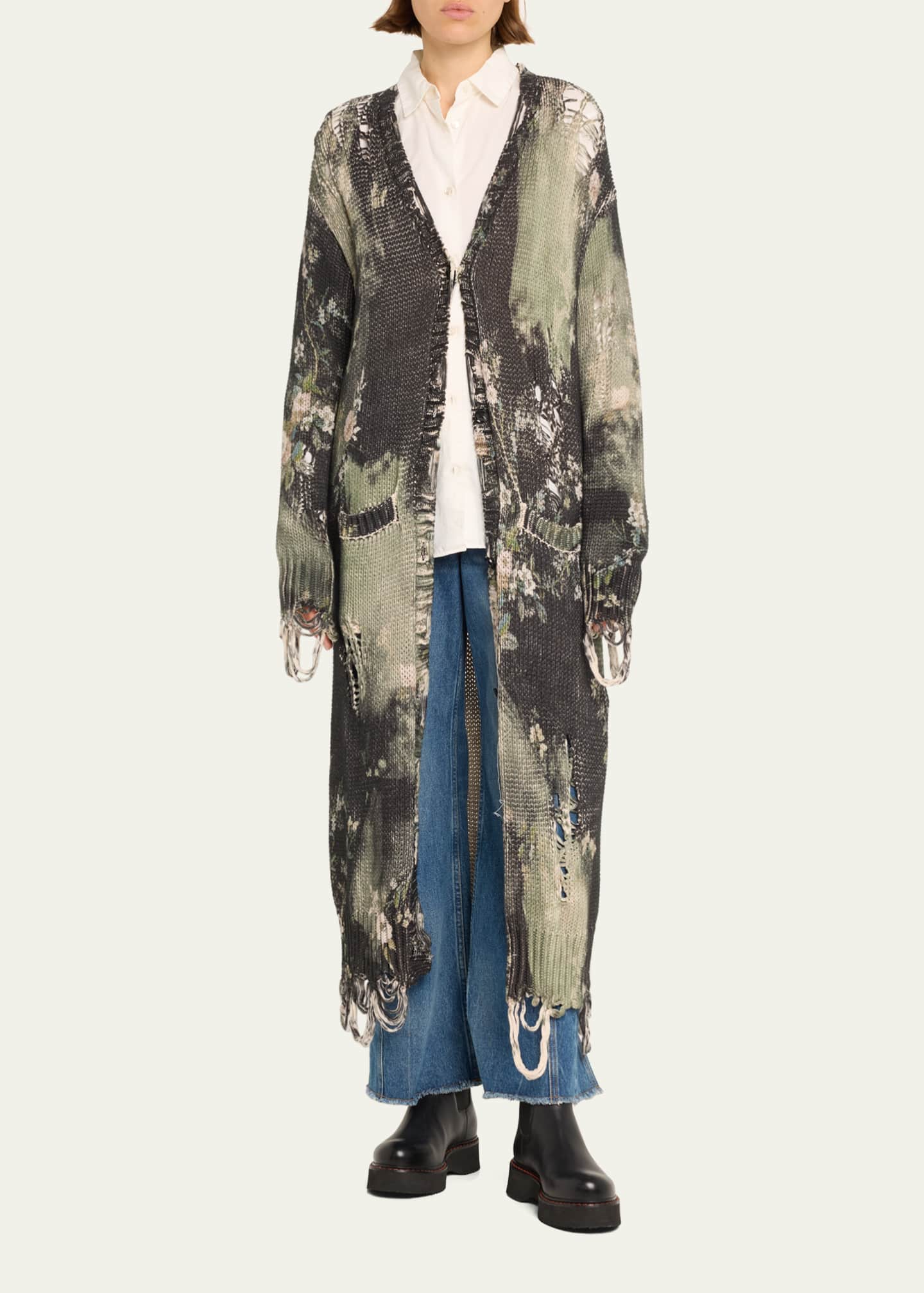 R13 Distressed Long Floral Cardigan - Bergdorf Goodman