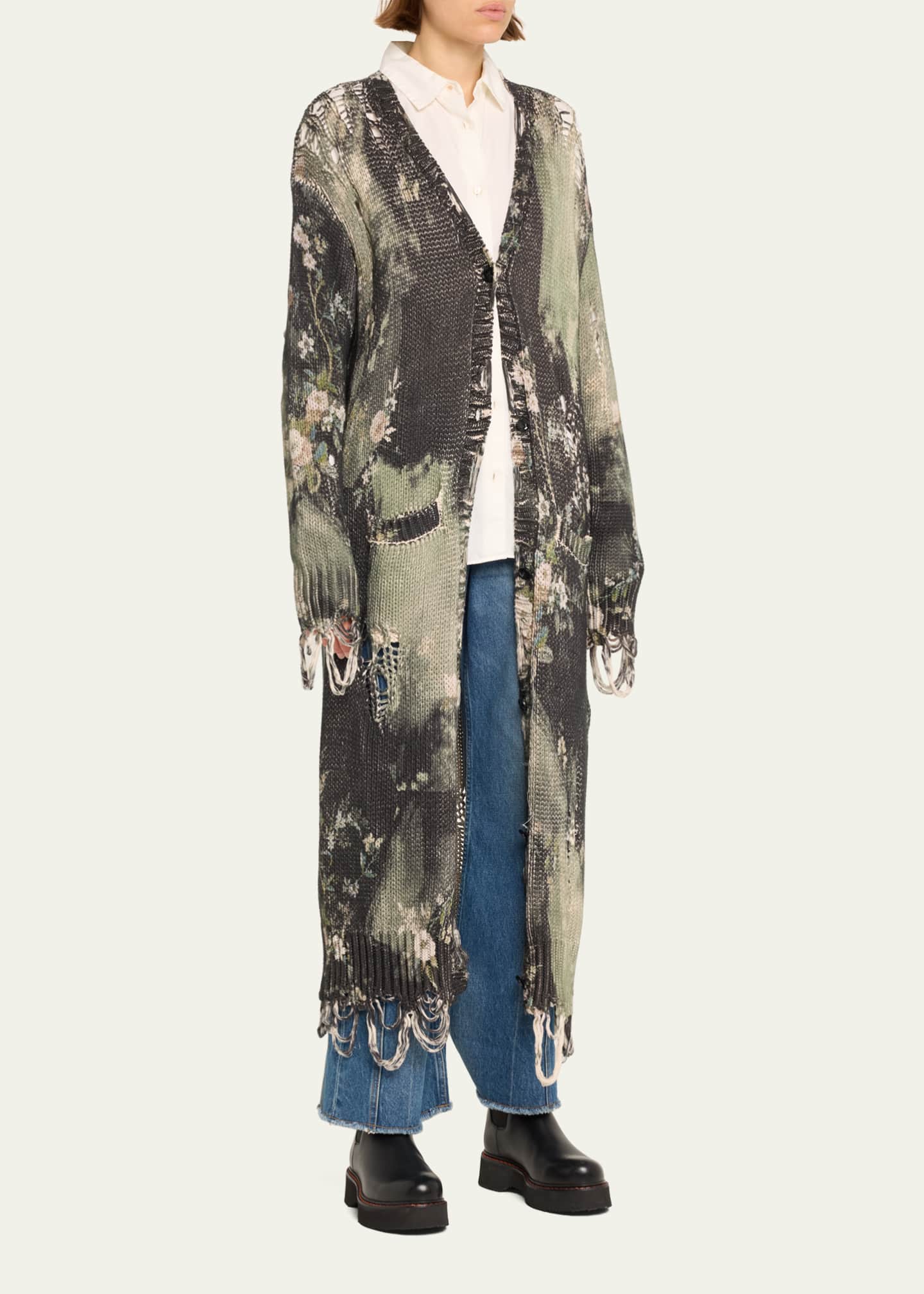 R13 Distressed Long Floral Cardigan - Bergdorf Goodman