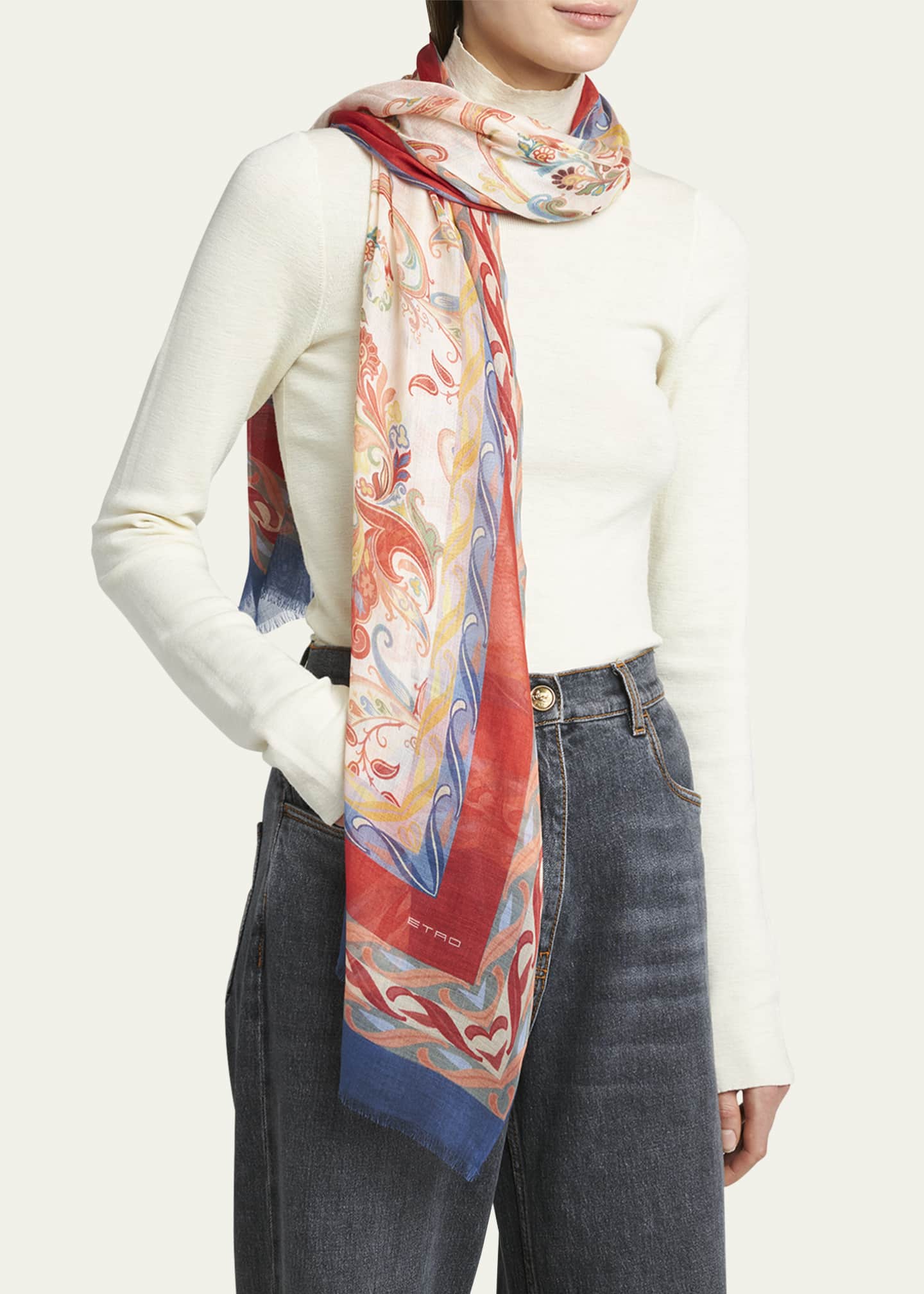 Etro Patterned Sheer Wool-Blend Scarf - Bergdorf Goodman