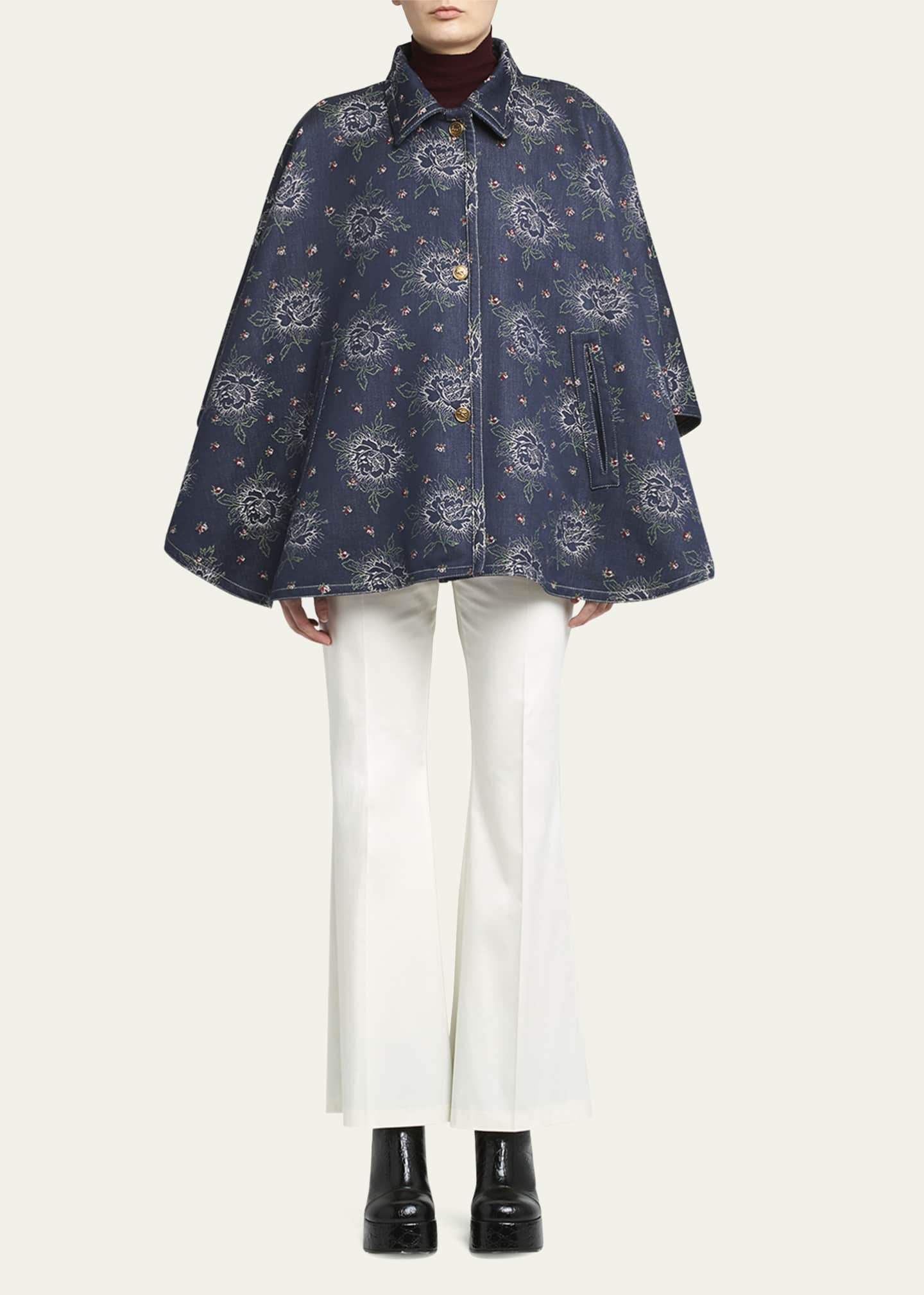 Etro Denim Embroidered Floral Cape - Bergdorf Goodman