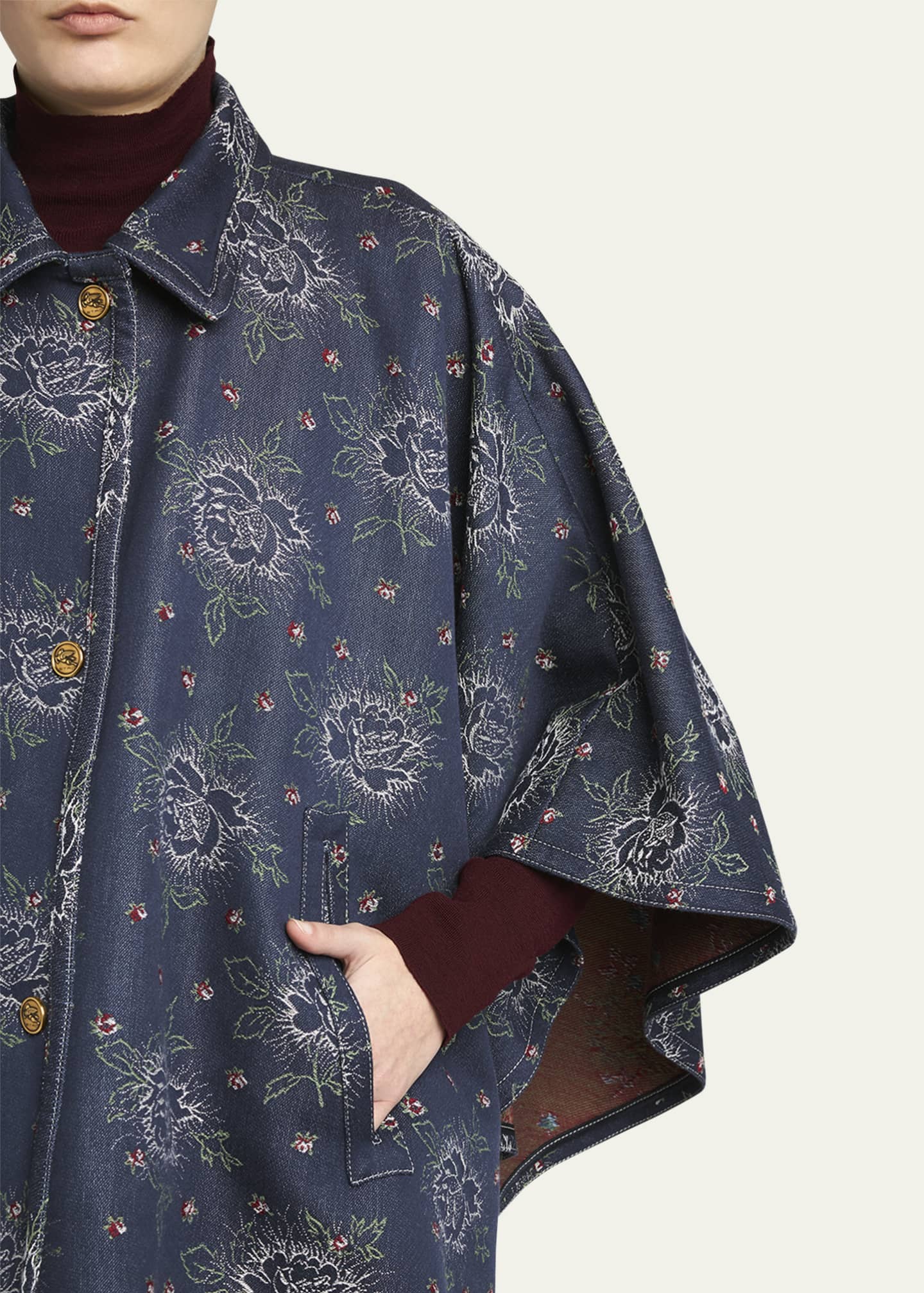Etro Denim Embroidered Floral Cape - Bergdorf Goodman